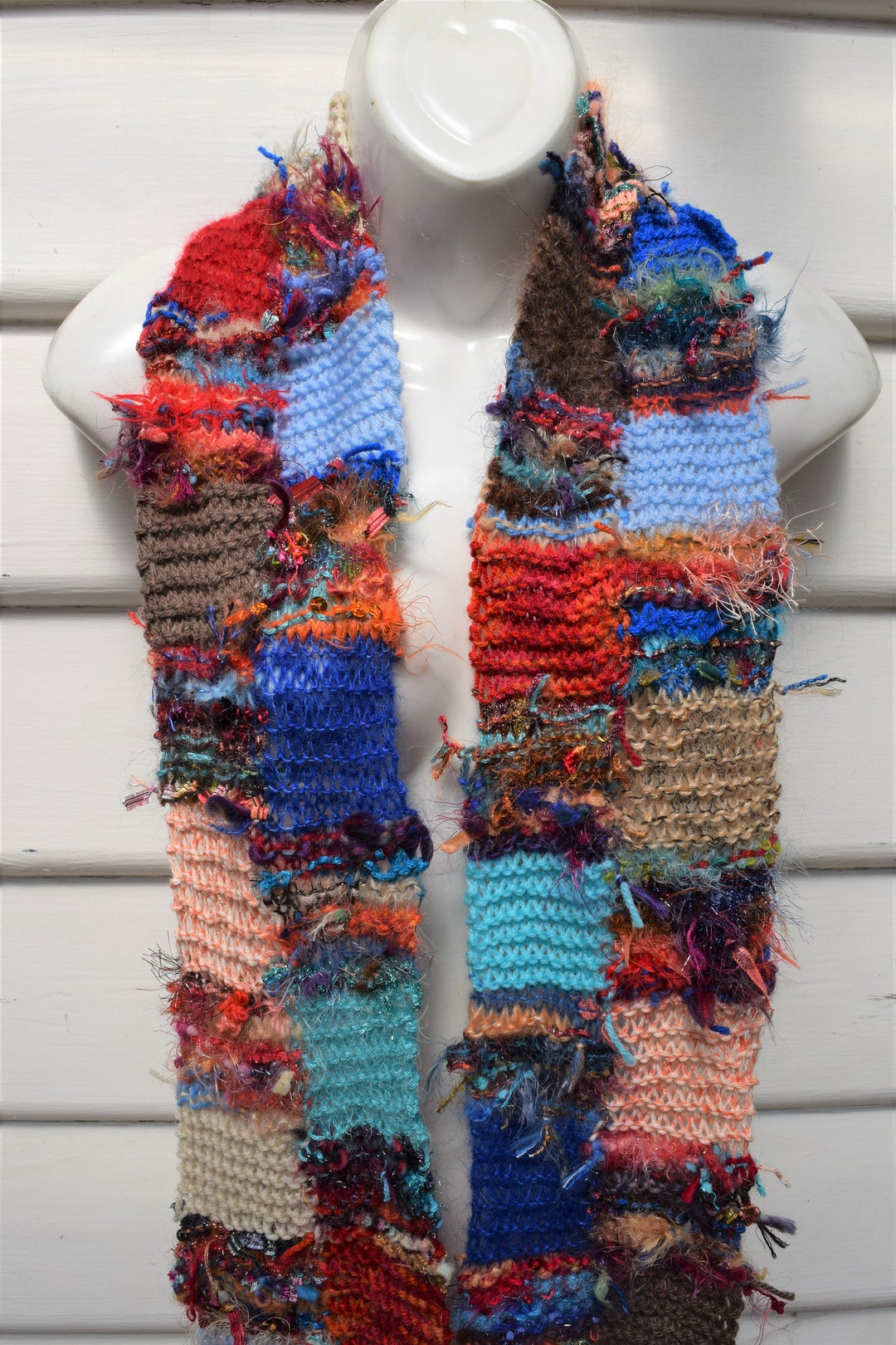 Scarf, Scarves, Patchwork Scarf, Handknit Scarf, Boho, OOAK, Multi ...