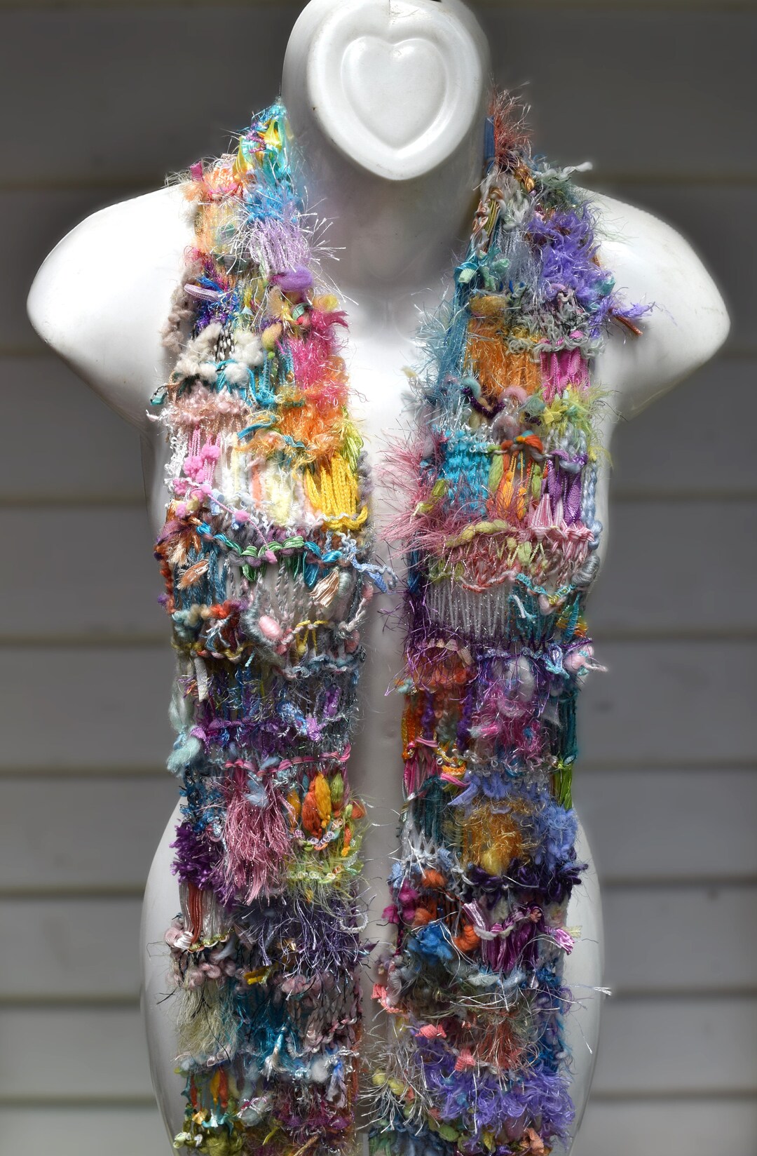 Scarf, Handknit Scarf, Drop Stitch Scarf, Pastel Scarf, Boho, OOAK ...