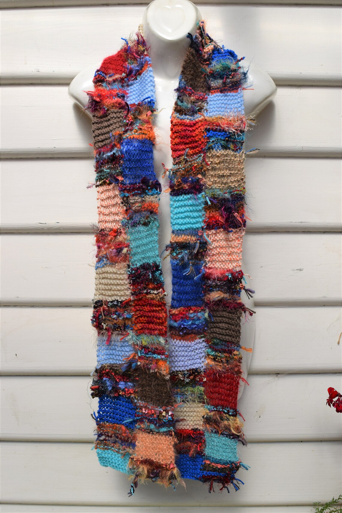 Scarf, Scarves, Patchwork Scarf, Handknit Scarf, Boho, OOAK, Multi ...