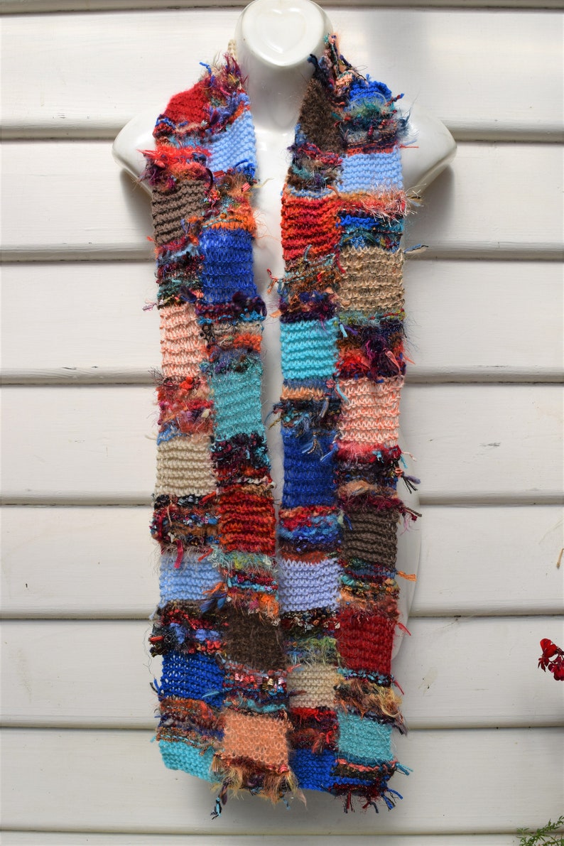 Scarf, Scarves, Patchwork Scarf, Handknit Scarf, Boho, OOAK, Multi ...