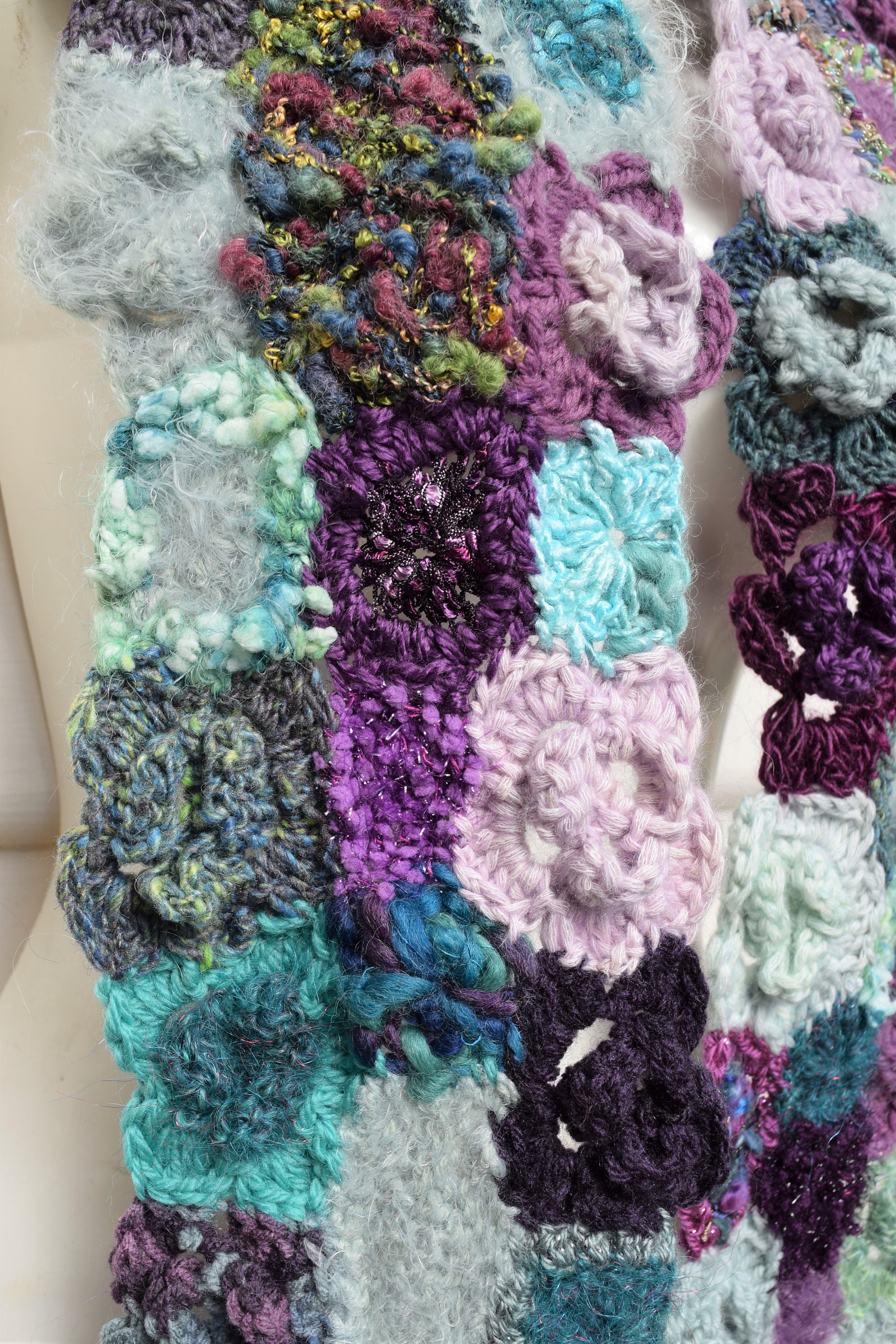 Scarf, Handknit Scarf, Freeform Scarf Wrap, OOAK, Muted Pastel Tones ...