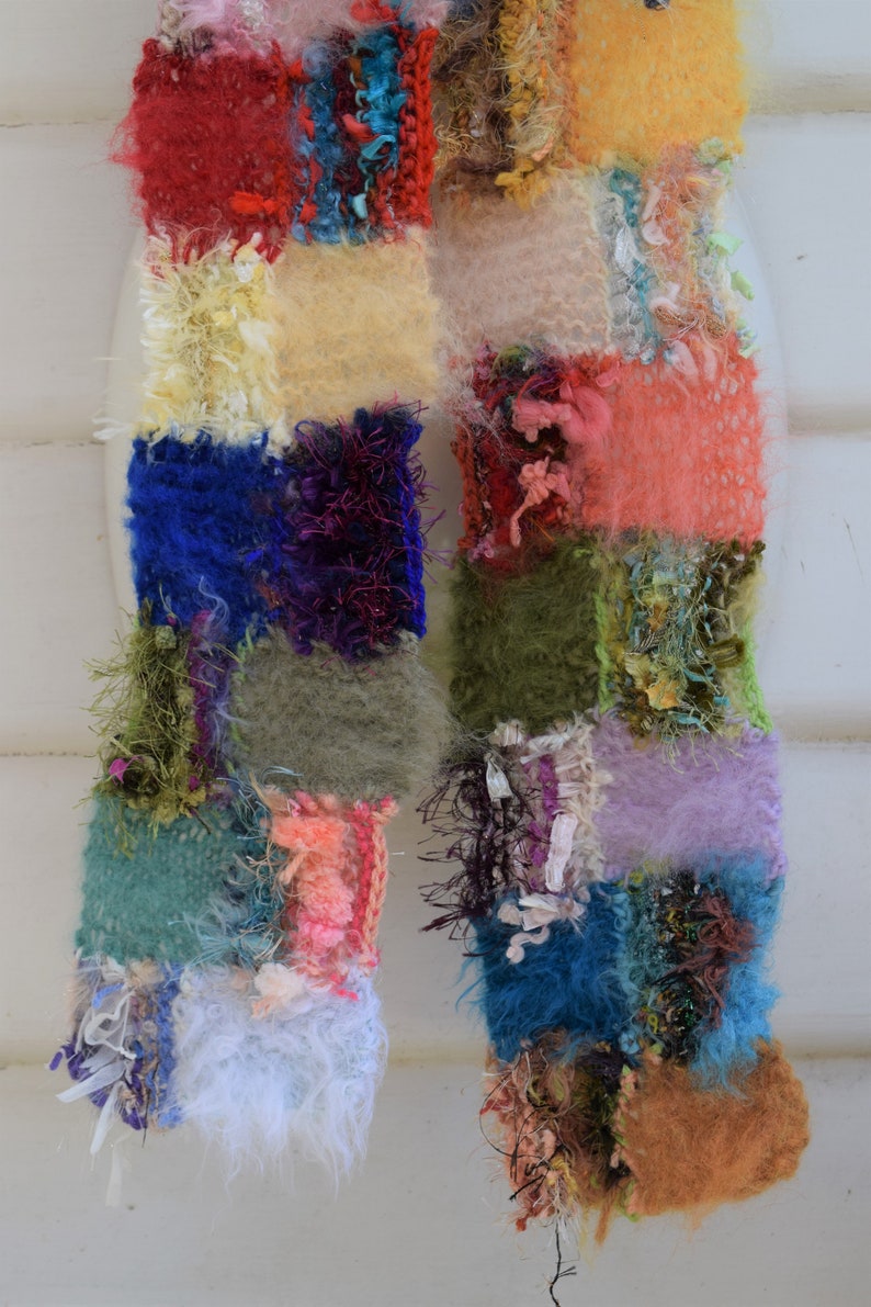 Hand Knit Scarf, Handmade Scarf, Knitted Scarf, Scarves, Patchwork ...