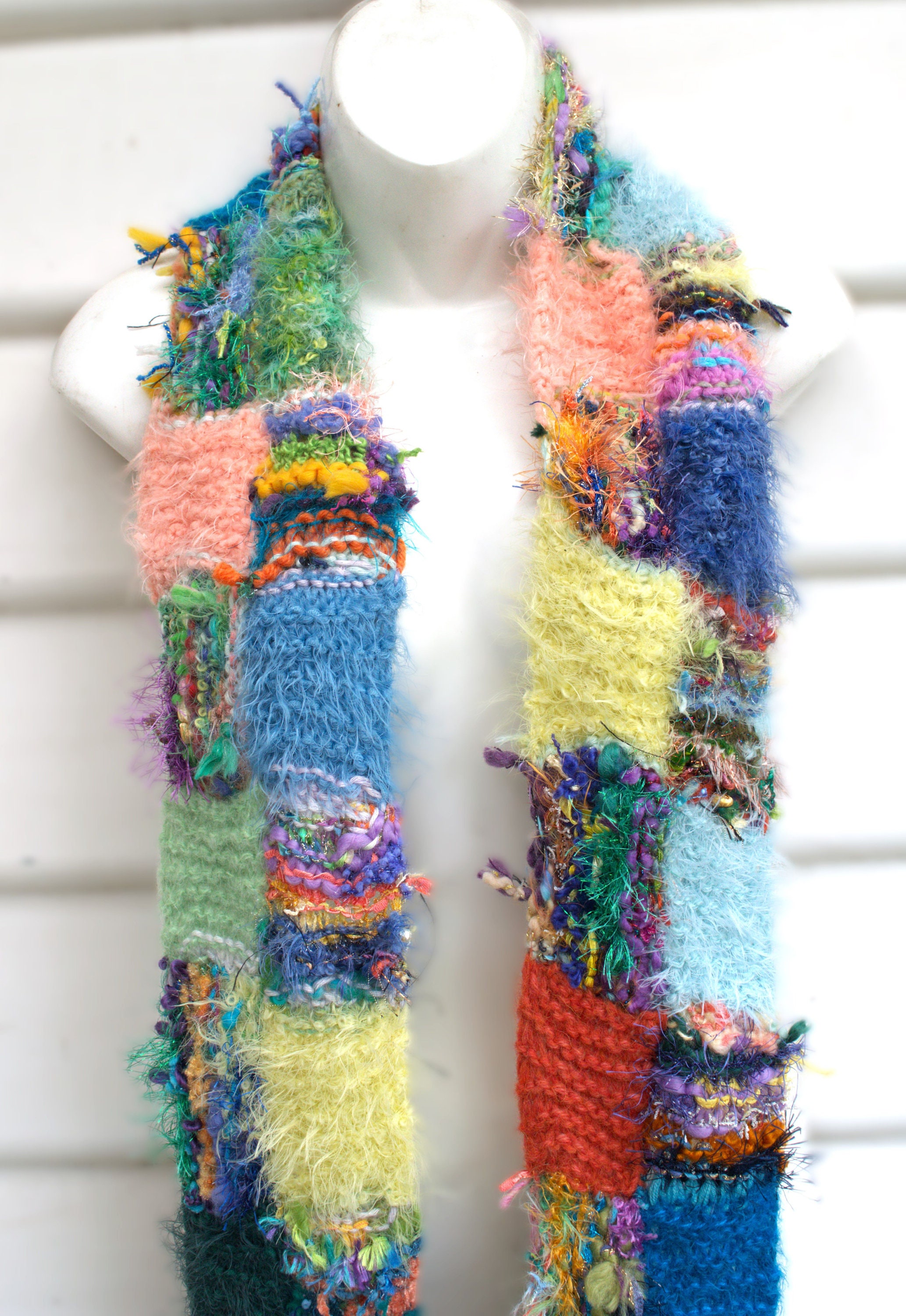 Scarf, Handknit Scarf, Patchwork Scarf, Handmade Scarf. Boho, Scappy ...