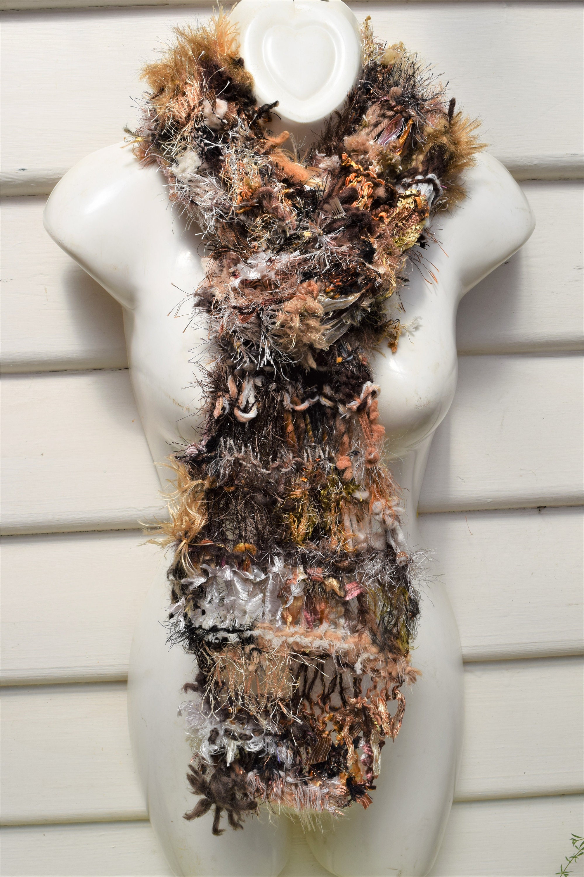 Scarf, Handknit Scarf, Drop Stitch Scarf, Boho, Scrappy, OOAK, Multi ...