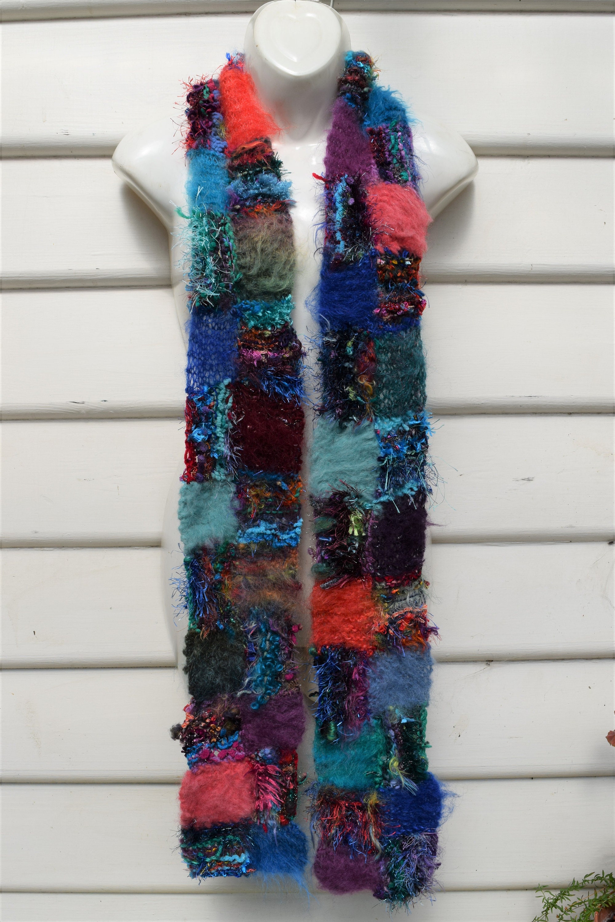 Scarf, Handknit Scarf, Drop Stitch Scarf, Boho, Scrappy, OOAK, Multi ...