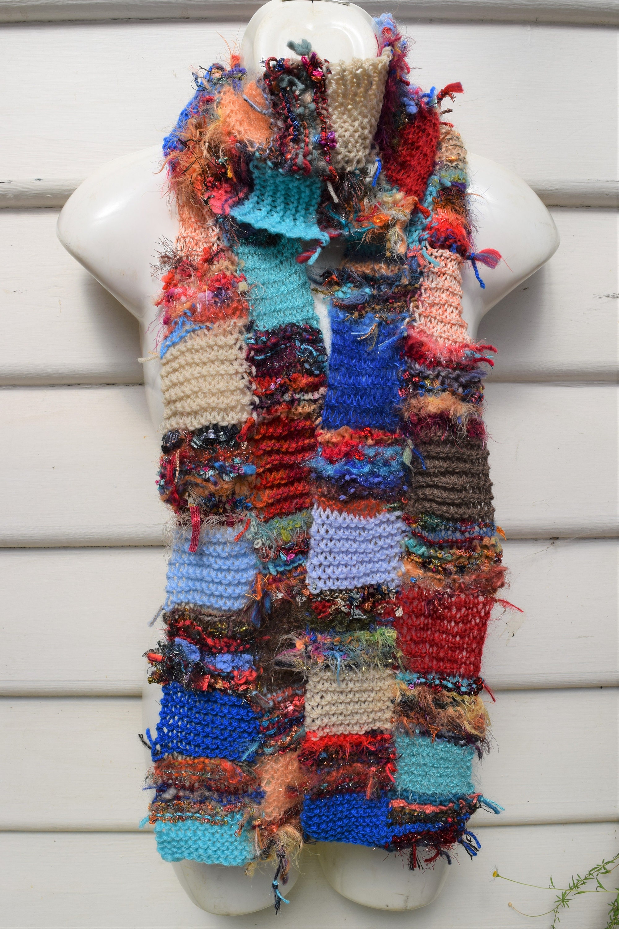Scarf, Scarves, Patchwork Scarf, Handknit Scarf, Boho, OOAK, Multi ...