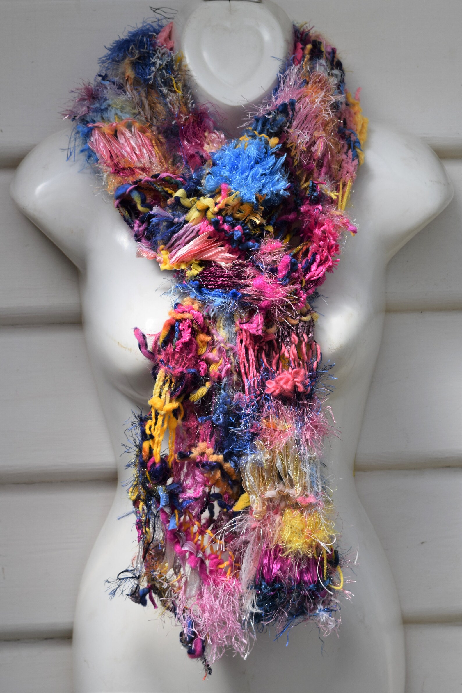 Scarf, Handknit Scarf, Drop Stitch Scarf, Boho, Scrappy, OOAK, Multi ...