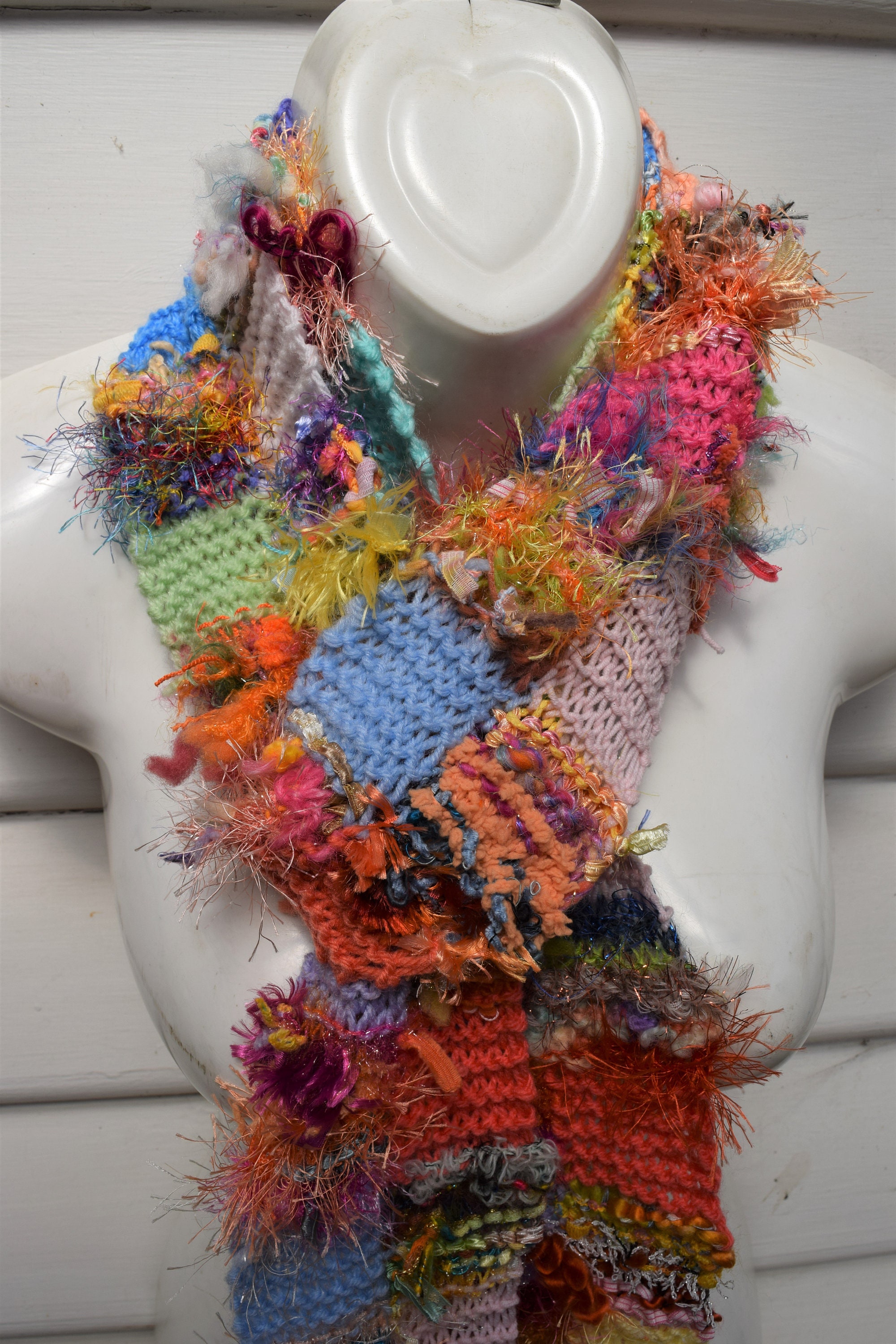 Scarf, Scarves, Patchwork Scarf, Handknit Scarf, Boho, OOAK, Multi ...