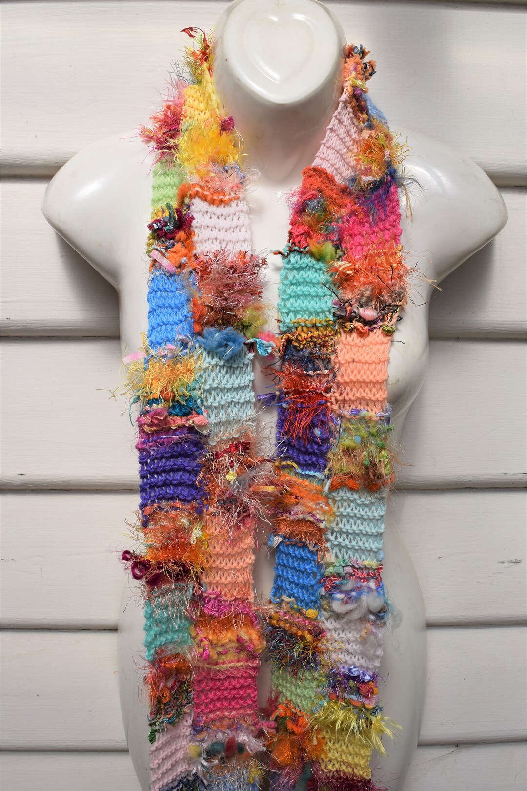 Scarf, Scarves, Patchwork Scarf, Handknit Scarf, Boho, OOAK, Multi ...