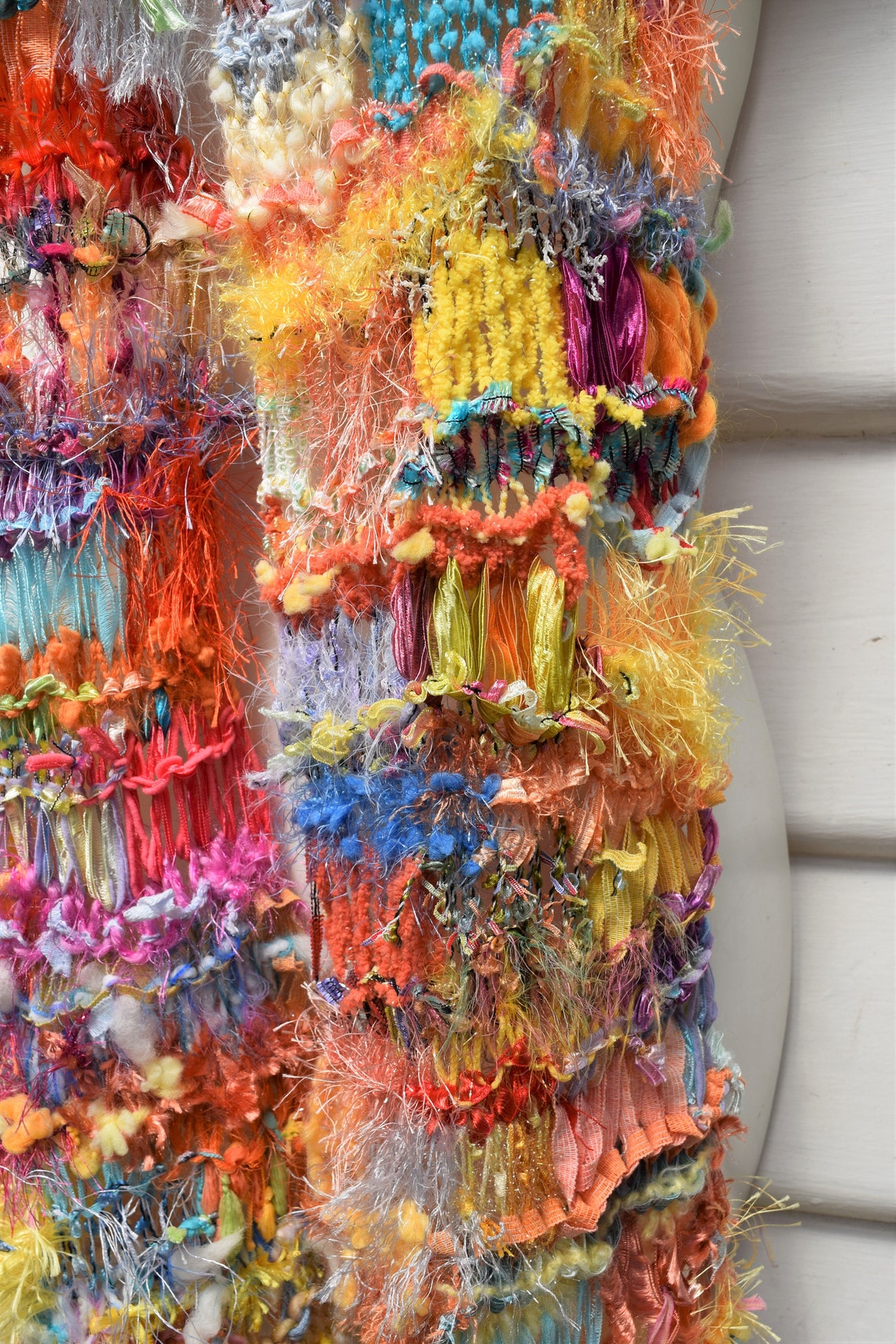 Scarf, Handknit Scarf, Drop Stitch Scarf, Boho, Scrappy, OOAK, Multi ...