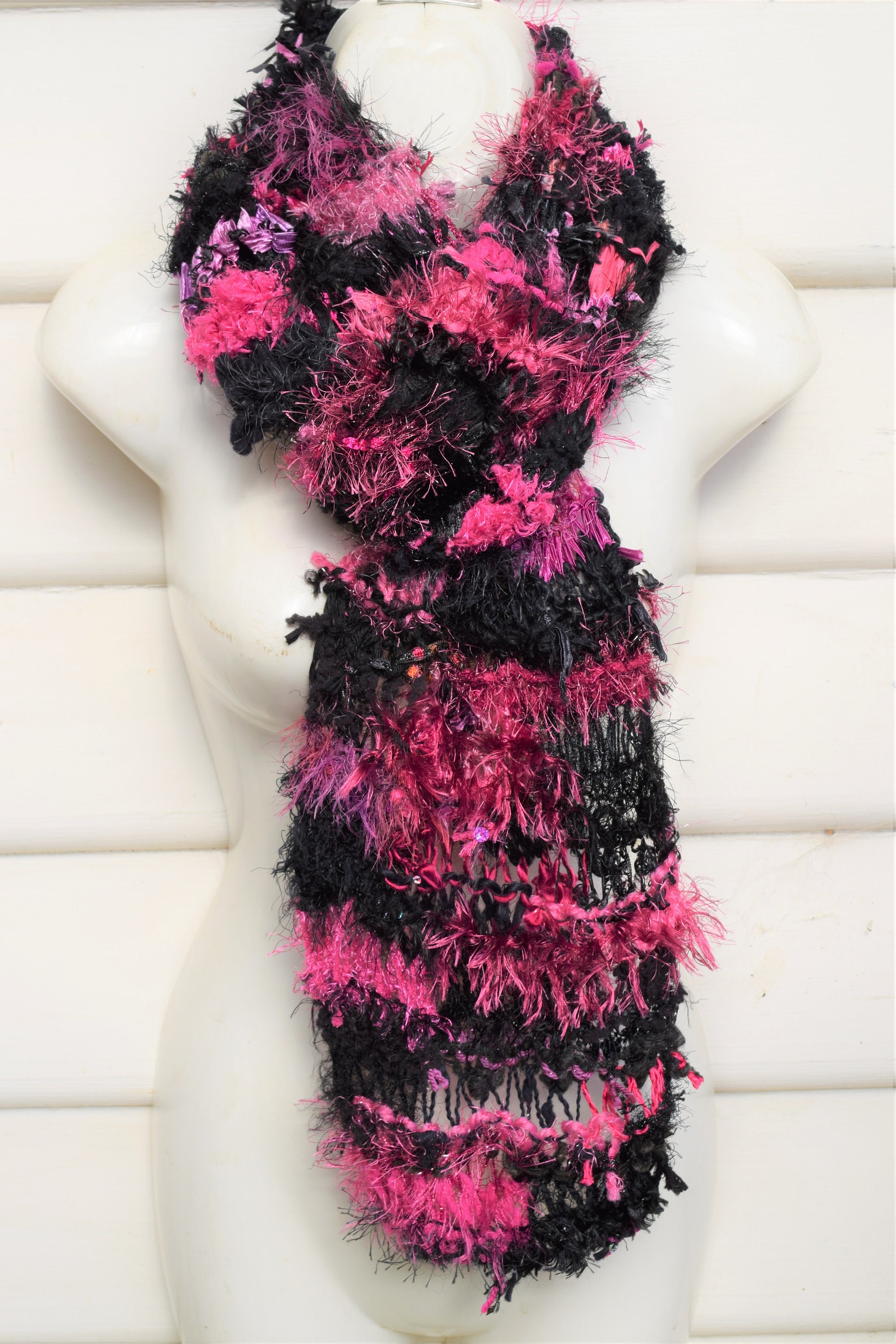 Scarf, Handknit Scarf, Drop Stitch Scarf, Boho, Scrappy, OOAK, Multi ...