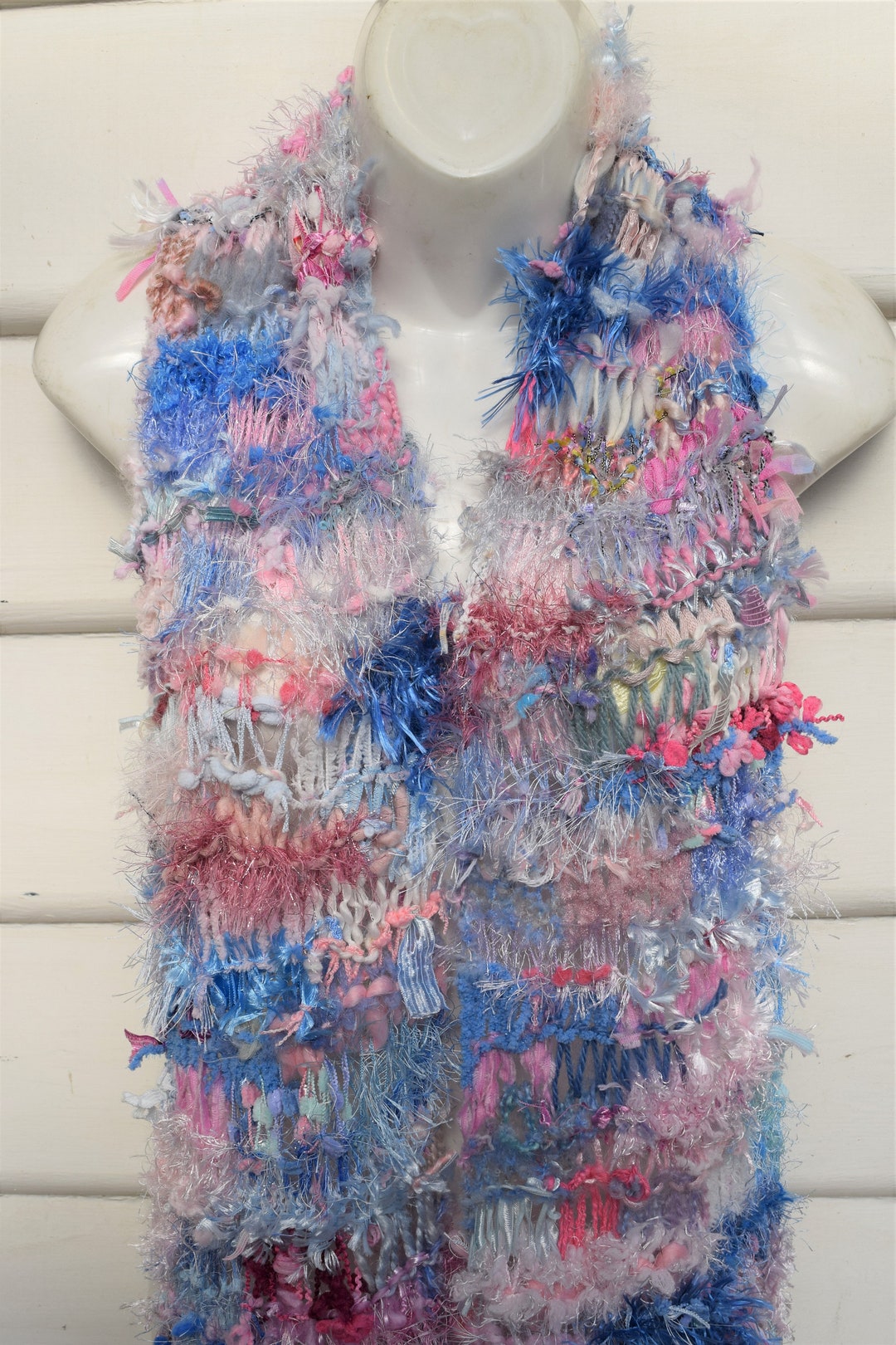 Scarf, Handknit Scarf, Drop Stitch Scarf, Boho, Scrappy, OOAK, Multi ...