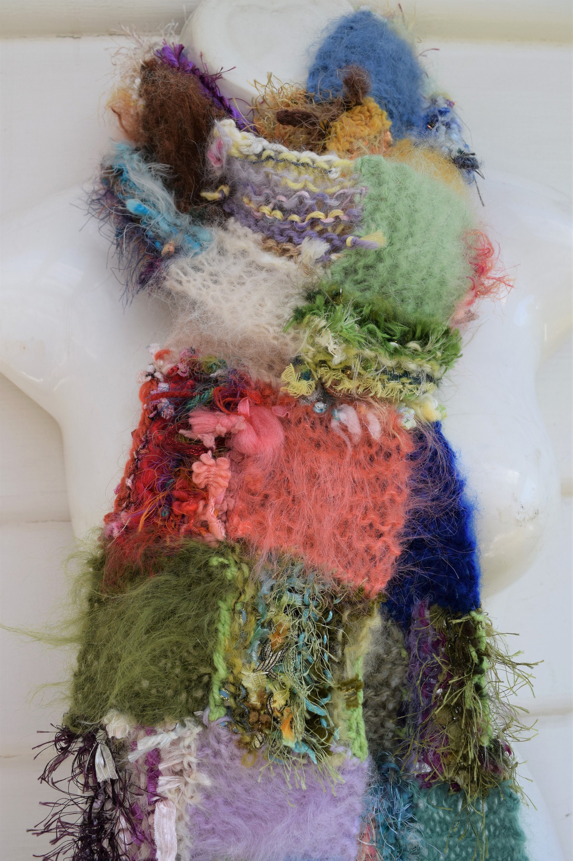 Hand Knit Scarf, Handmade Scarf, Knitted Scarf, Scarves, Patchwork ...