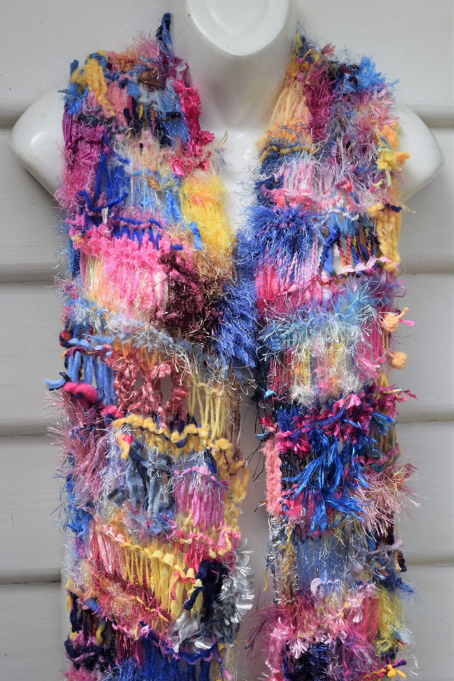 Scarf, Handknit Scarf, Drop Stitch Scarf, Boho, Scrappy, OOAK, Multi ...