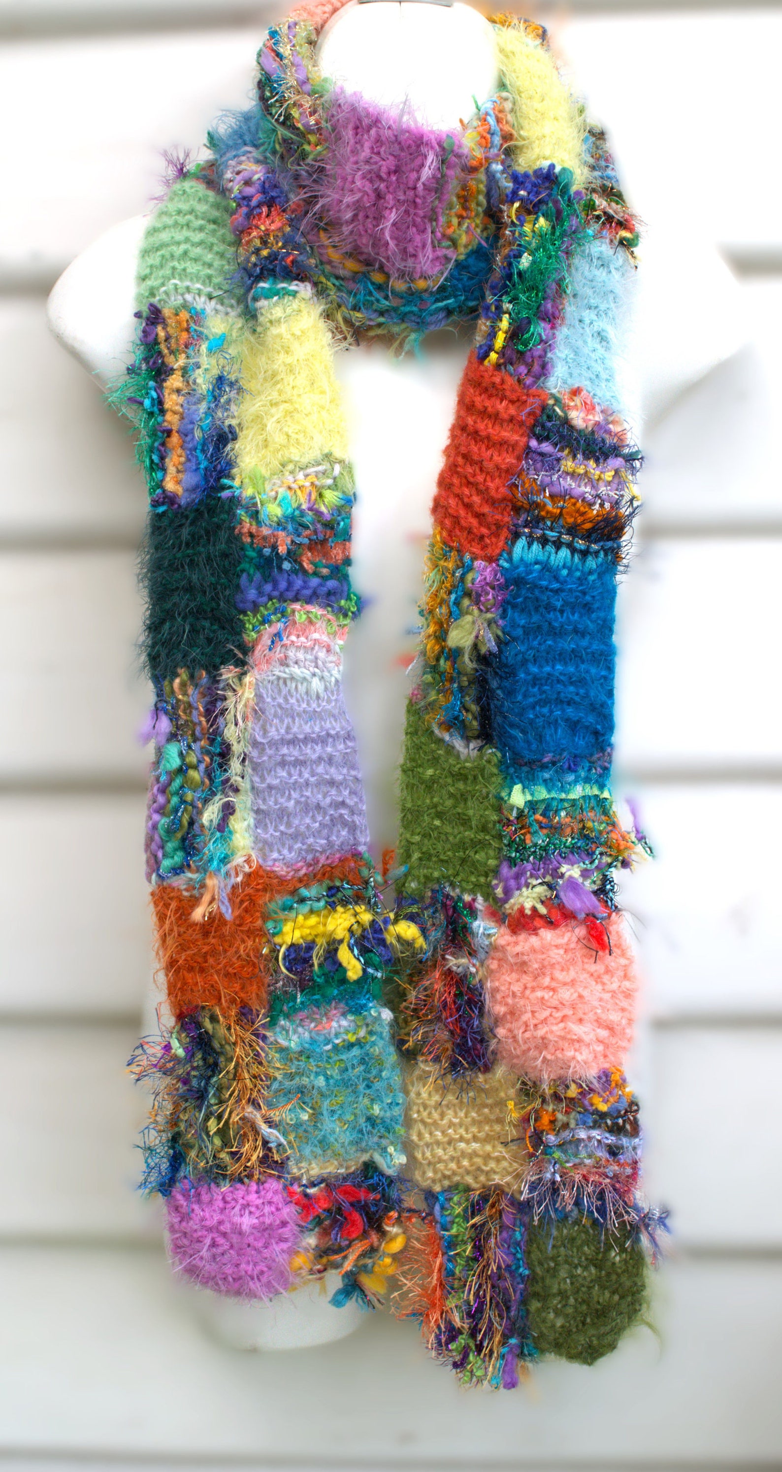 Scarf, Handknit Scarf, Patchwork Scarf, Handmade Scarf. Boho, Scappy ...