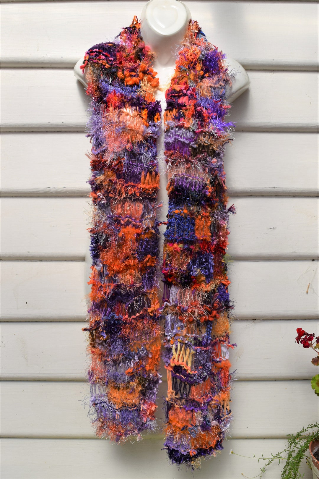 Scarf, Handknit Scarf, Drop Stitch Scarf, Boho, Scrappy, OOAK, Multi ...