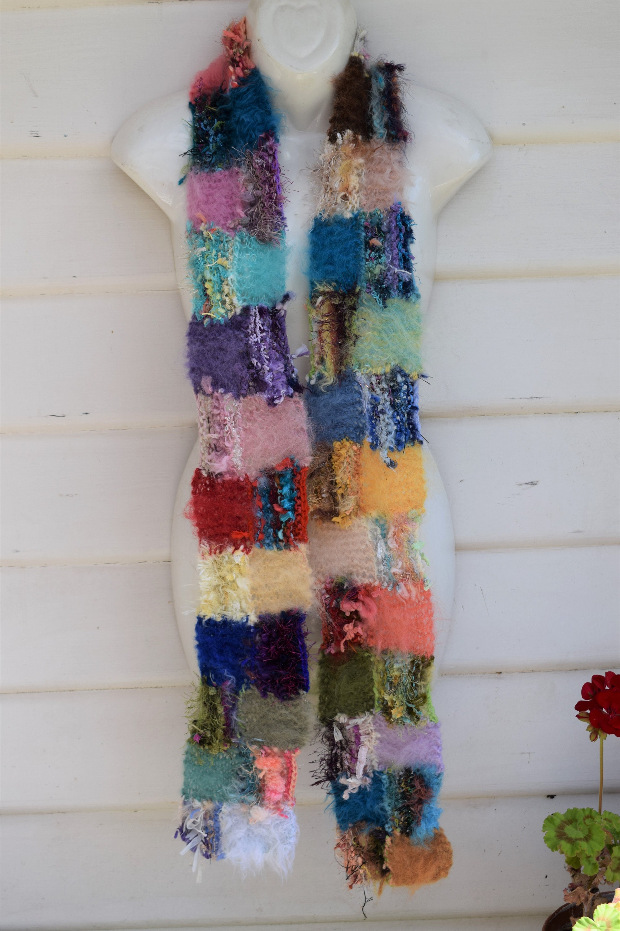 Hand Knit Scarf, Handmade Scarf, Knitted Scarf, Scarves, Patchwork ...