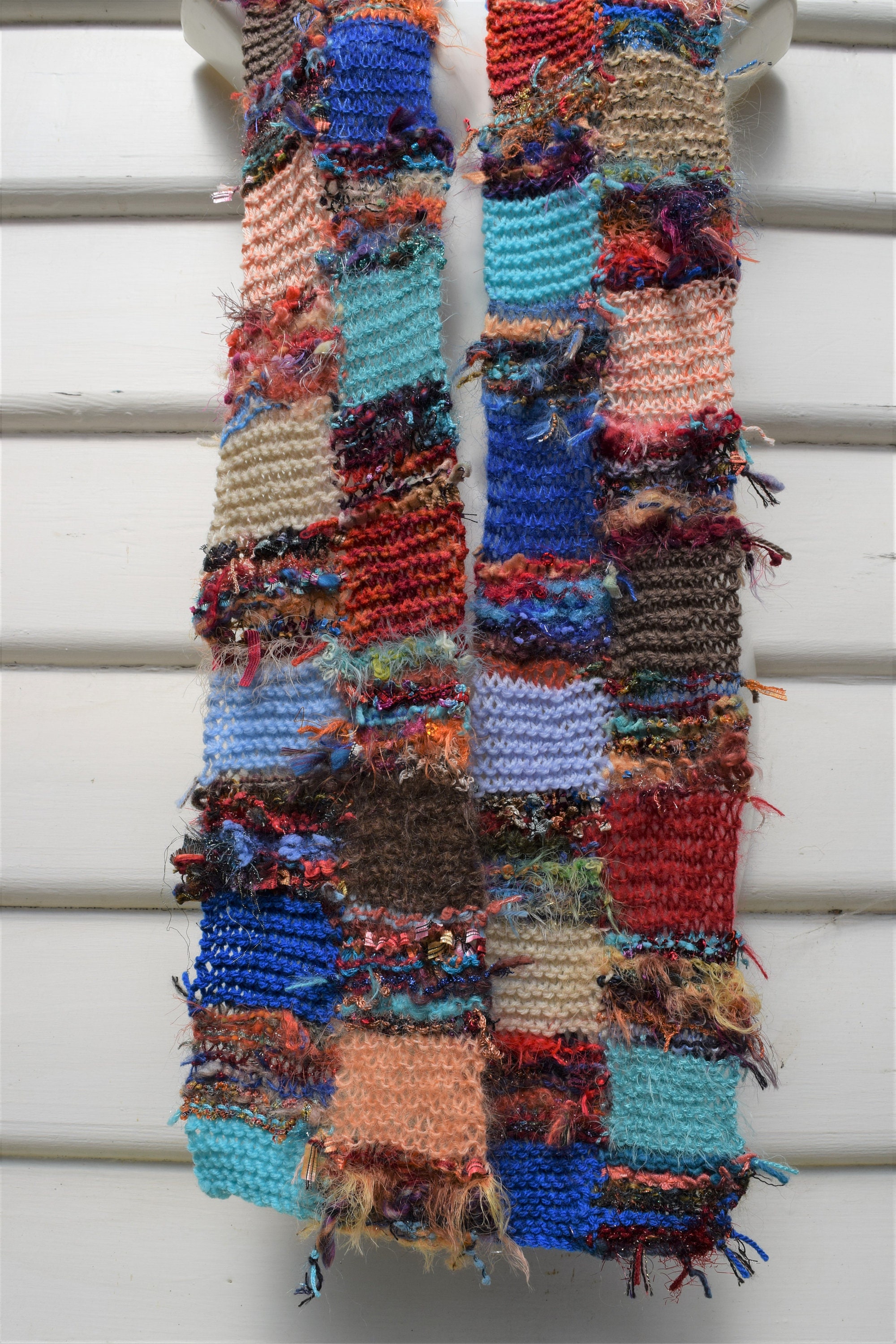 Scarf, Scarves, Patchwork Scarf, Handknit Scarf, Boho, OOAK, Multi ...