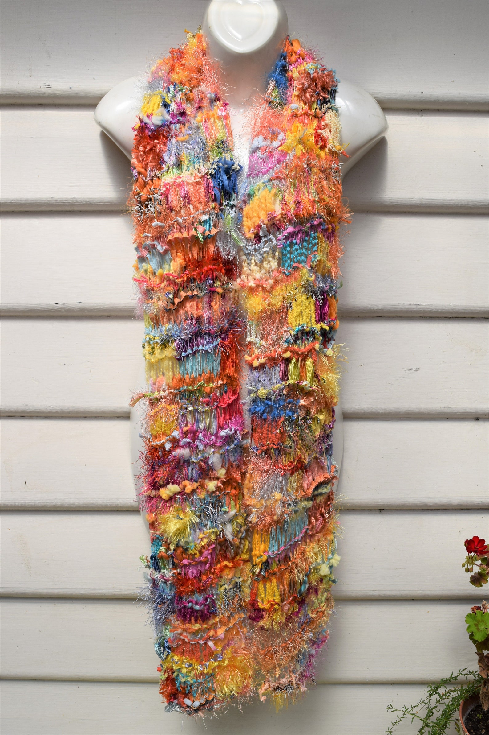 Scarf, Handknit Scarf, Drop Stitch Scarf, Boho, Scrappy, OOAK, Multi ...