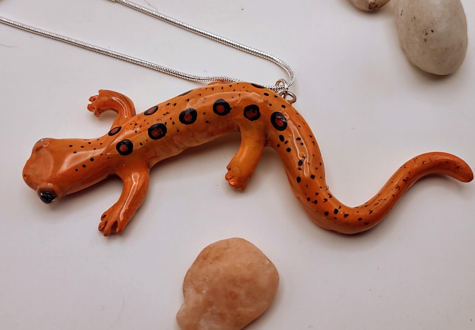 Hand Sculpted Red Salamander Necklace – Polymer Clay Amphibian Pendant ...