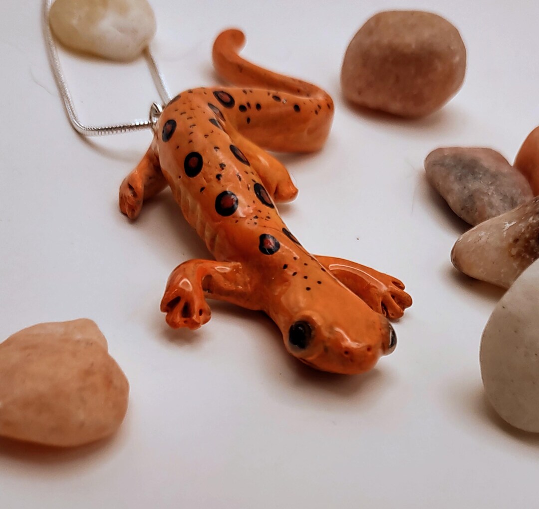 Hand Sculpted Red Salamander Necklace – Polymer Clay Amphibian Pendant ...