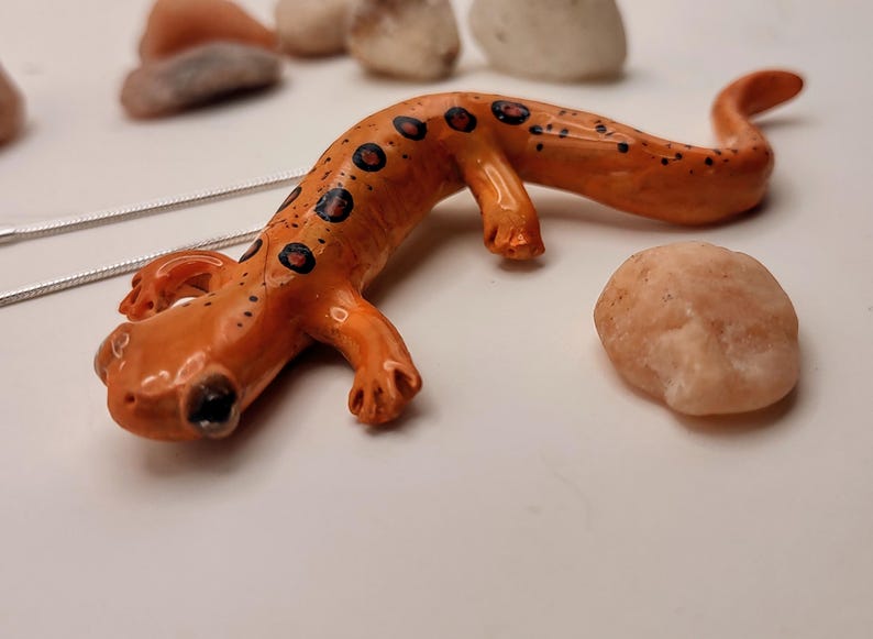Hand Sculpted Red Salamander Necklace – Polymer Clay Amphibian Pendant ...