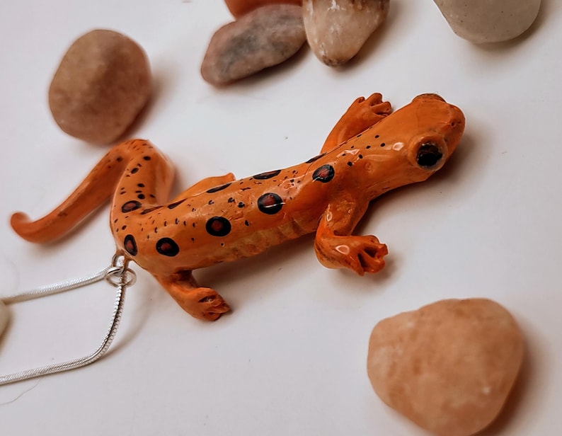 Hand Sculpted Red Salamander Necklace – Polymer Clay Amphibian Pendant ...