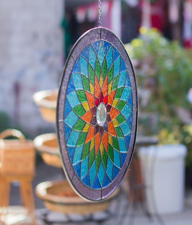Tiffany Style Stained Glass Round Window Panel Yoga Mandala - Etsy