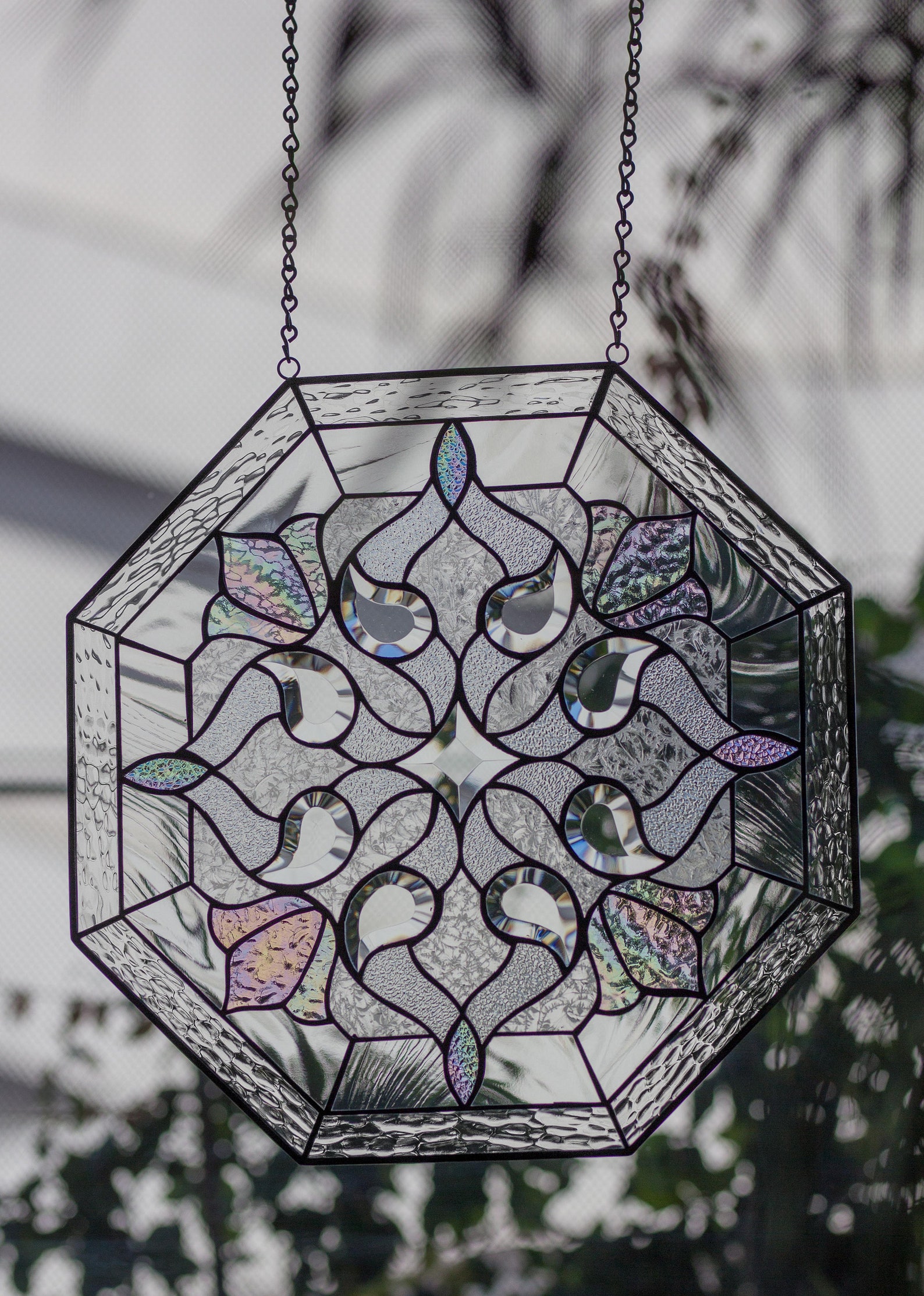 Stained Glass Window Panel Suncatcher Hanging Tiffany Style Octagonal ...