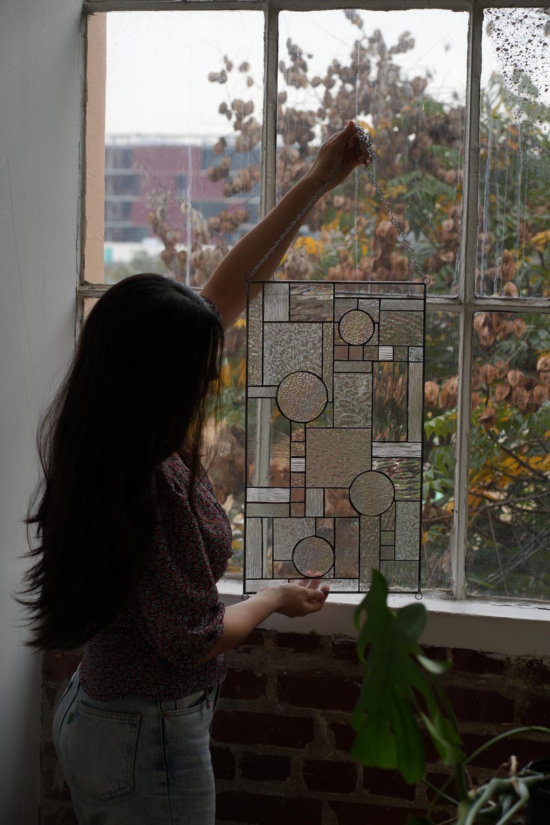 Stained Glass Tiffany Hanging Window Panel FLW Inspired Hanging ...