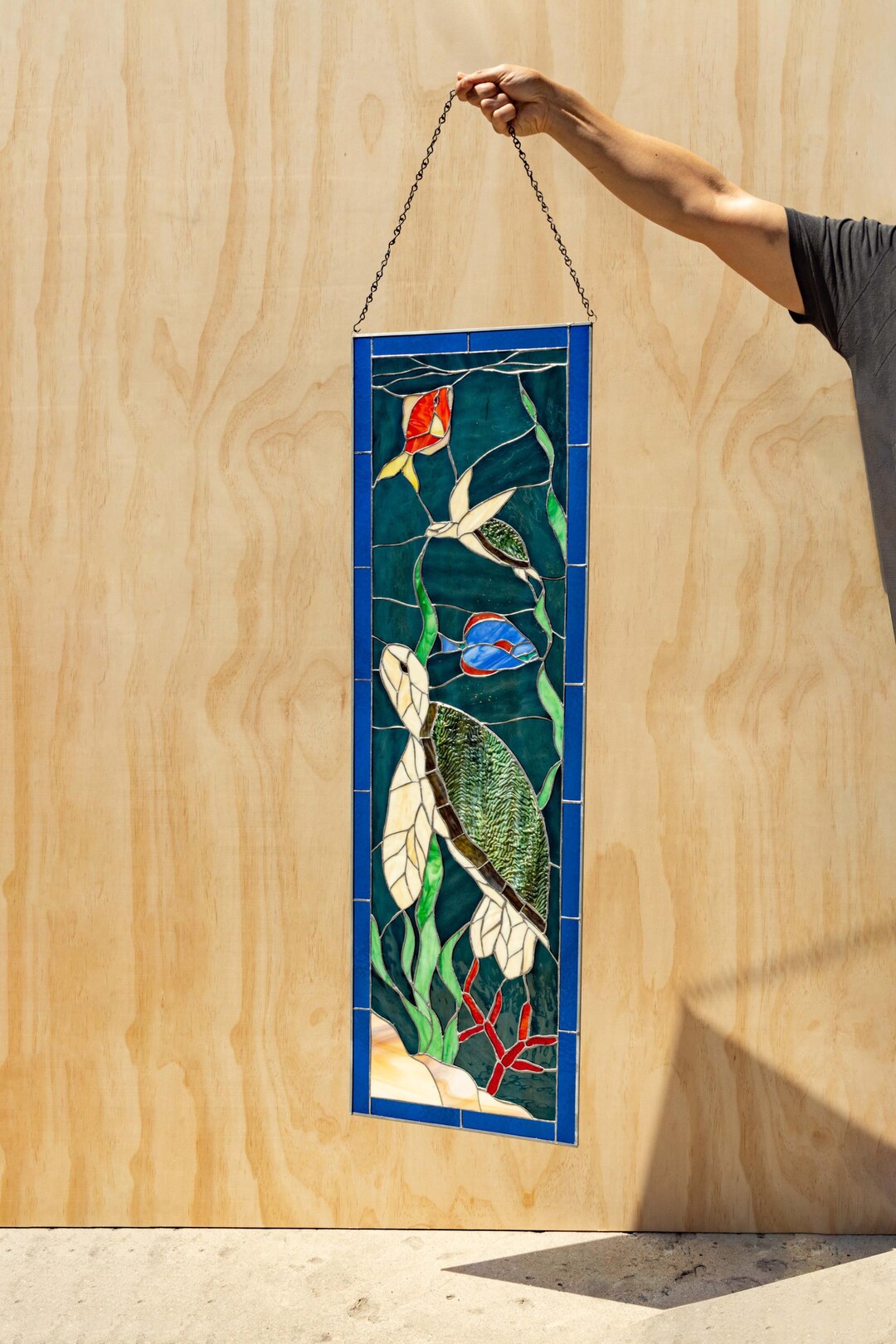 Stained Glass Window Ocean Aquarium Turtle Fish Sea Tiffany Stain Panel ...