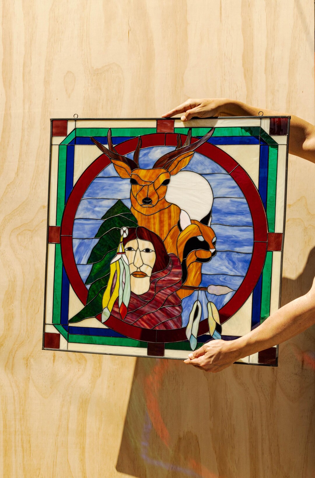 Native American Chief Tiffany Stained Glass Window Stain Panel ...