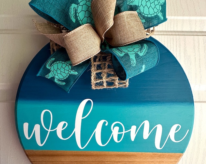Turtle Welcome Sign Door Hanger Wood Sign Welcome Front Door Decor ...