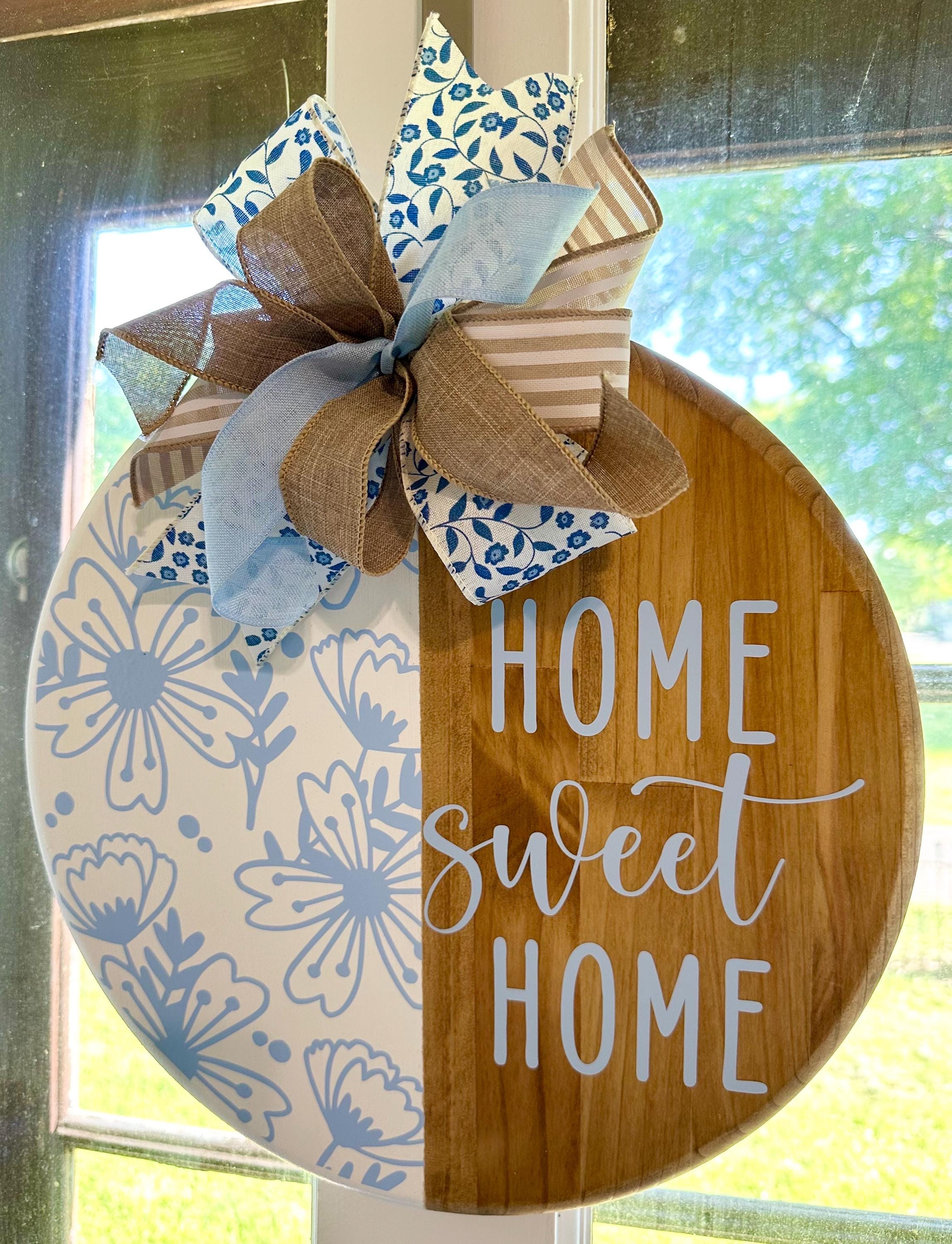 Floral Welcome Wood Sign | Blue Flower Door Hanger - Etsy