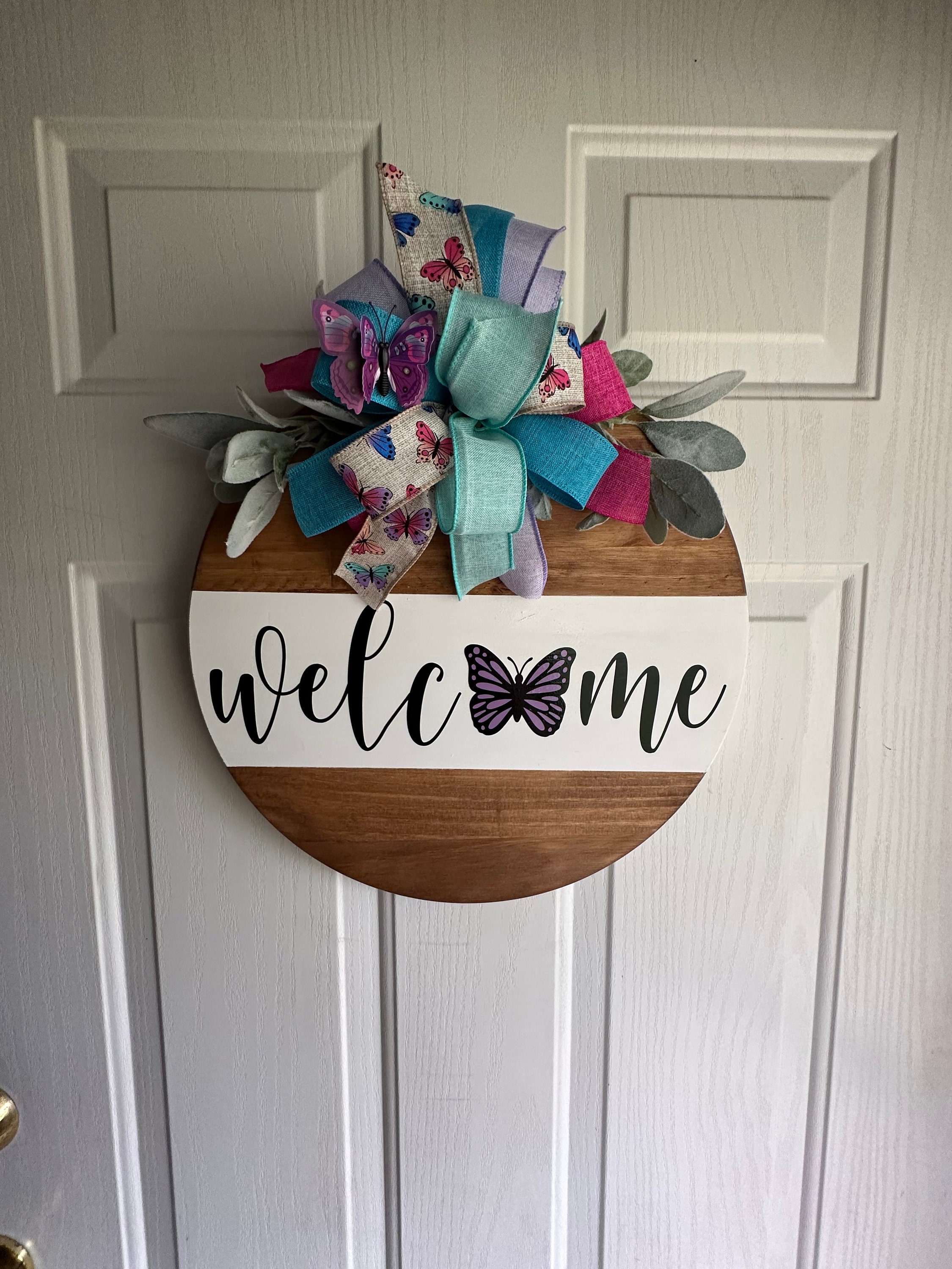Butterfly Welcome Door Hanger | Spring Wood Sign - Etsy