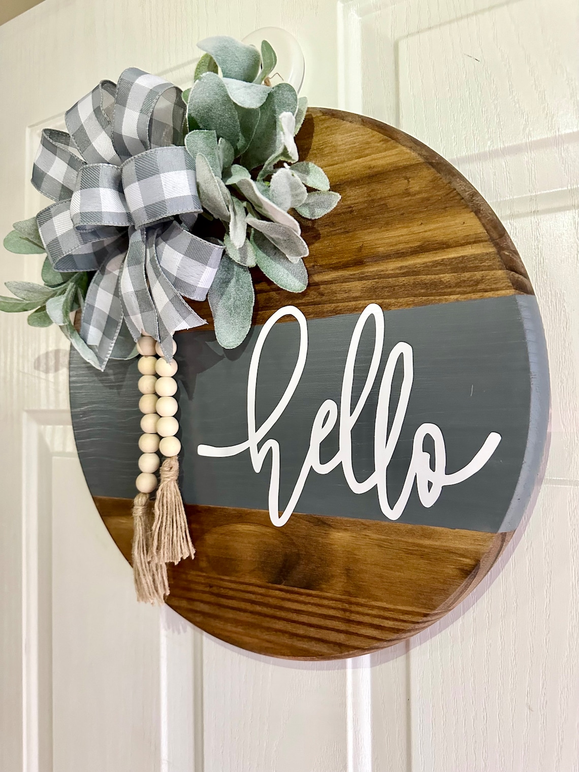 Hello| Welcome | Sign | Neutral | Gray | Grey | Door Hanger | Wood Sign ...