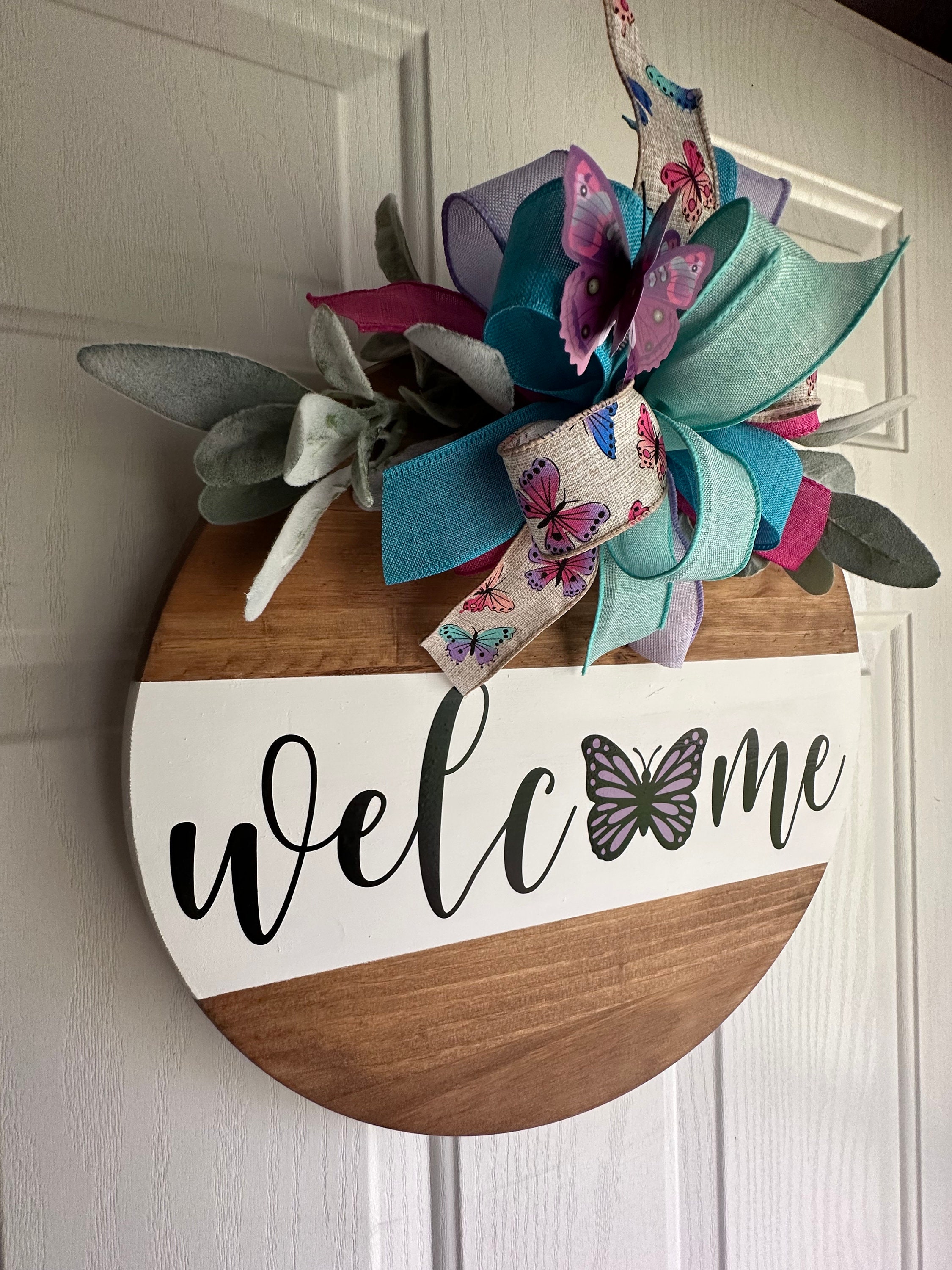 Butterfly Welcome Door Hanger | Spring Wood Sign - Etsy