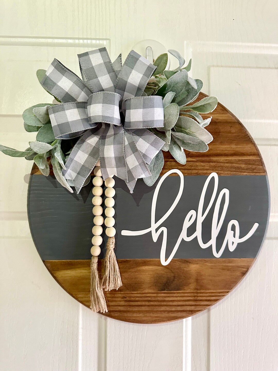 Hello| Welcome | Sign | Neutral | Gray | Grey | Door Hanger | Wood Sign ...