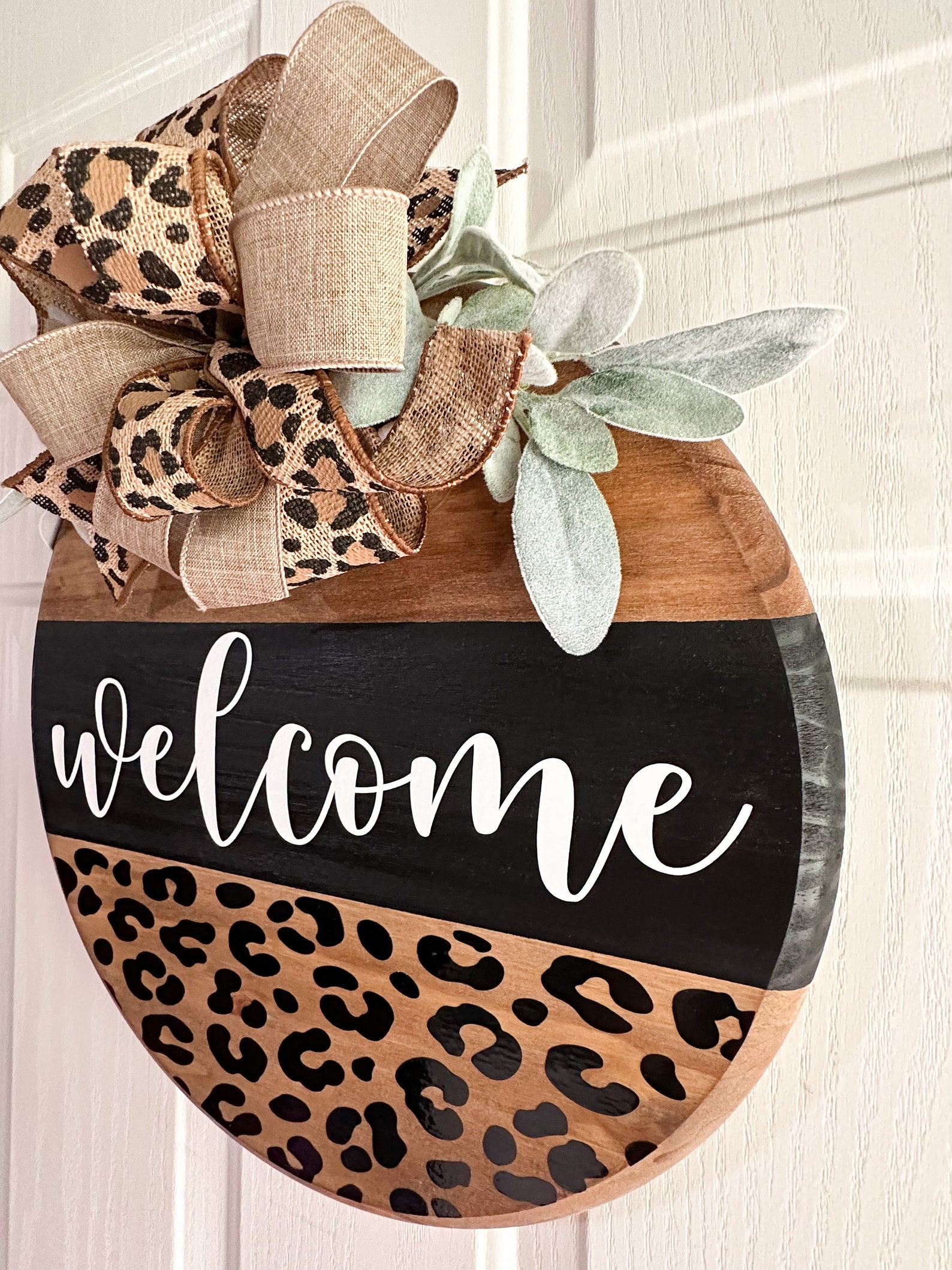 Welcome Sign Leopard Print Door Hanger Wood Sign Front Door Decor ...