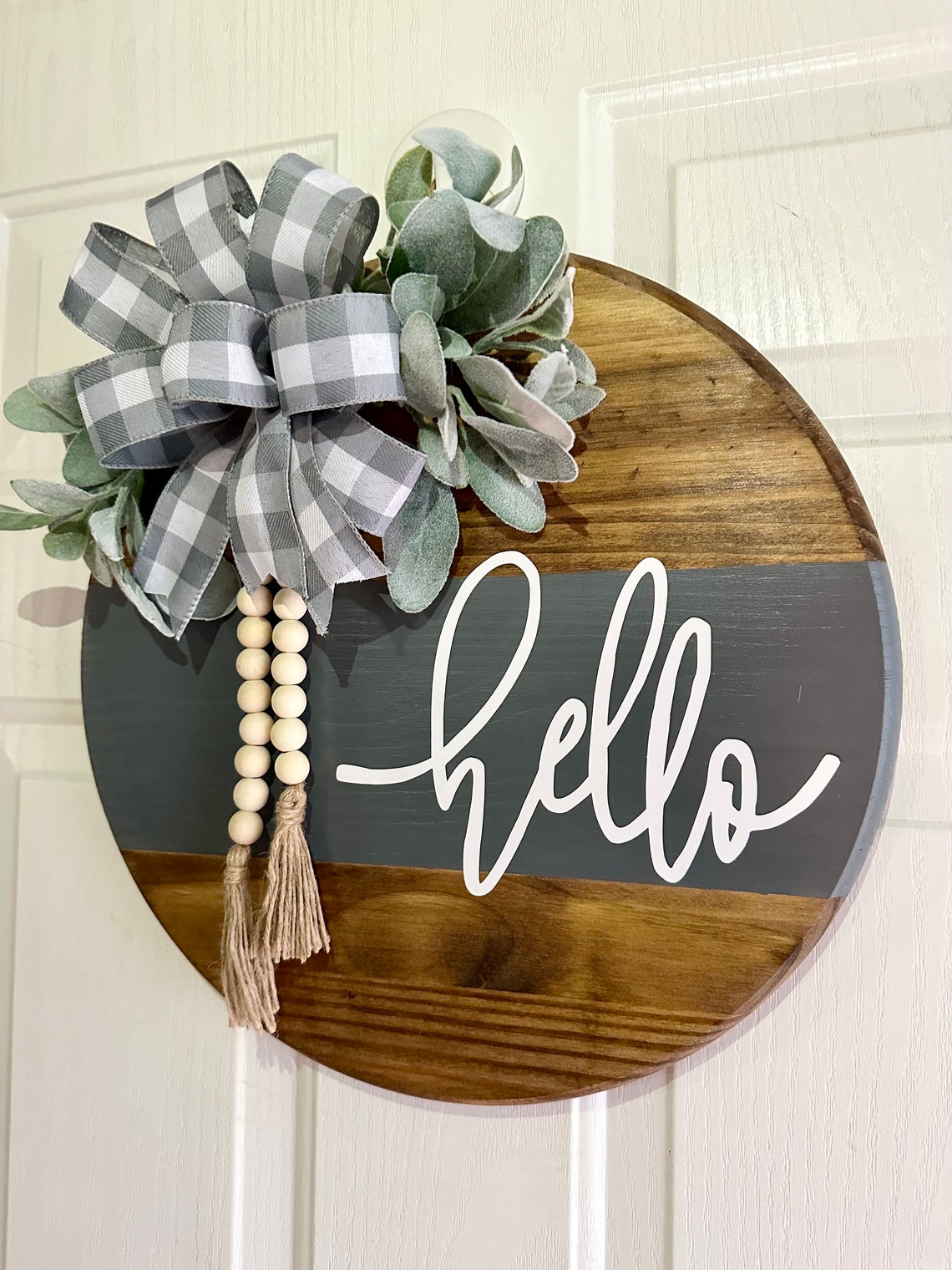 Hello| Welcome | Sign | Neutral | Gray | Grey | Door Hanger | Wood Sign ...