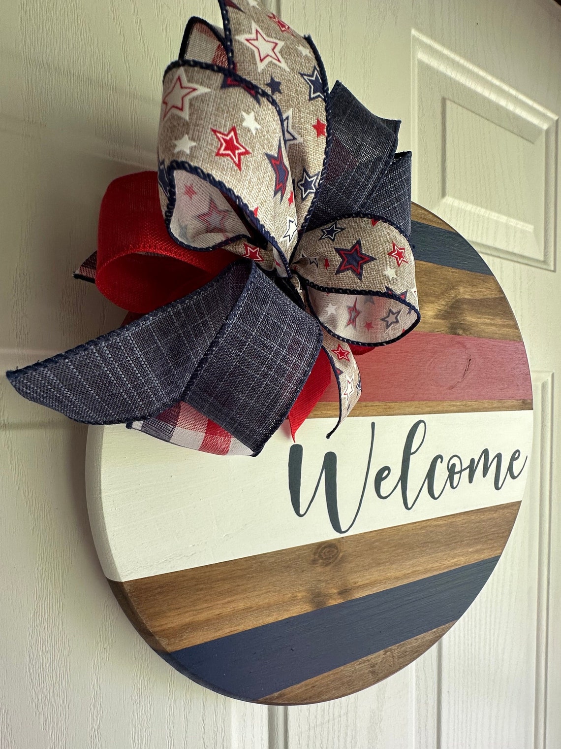 Patriotic Welcome Sign Door Hanger Wood Sign Welcome - Etsy