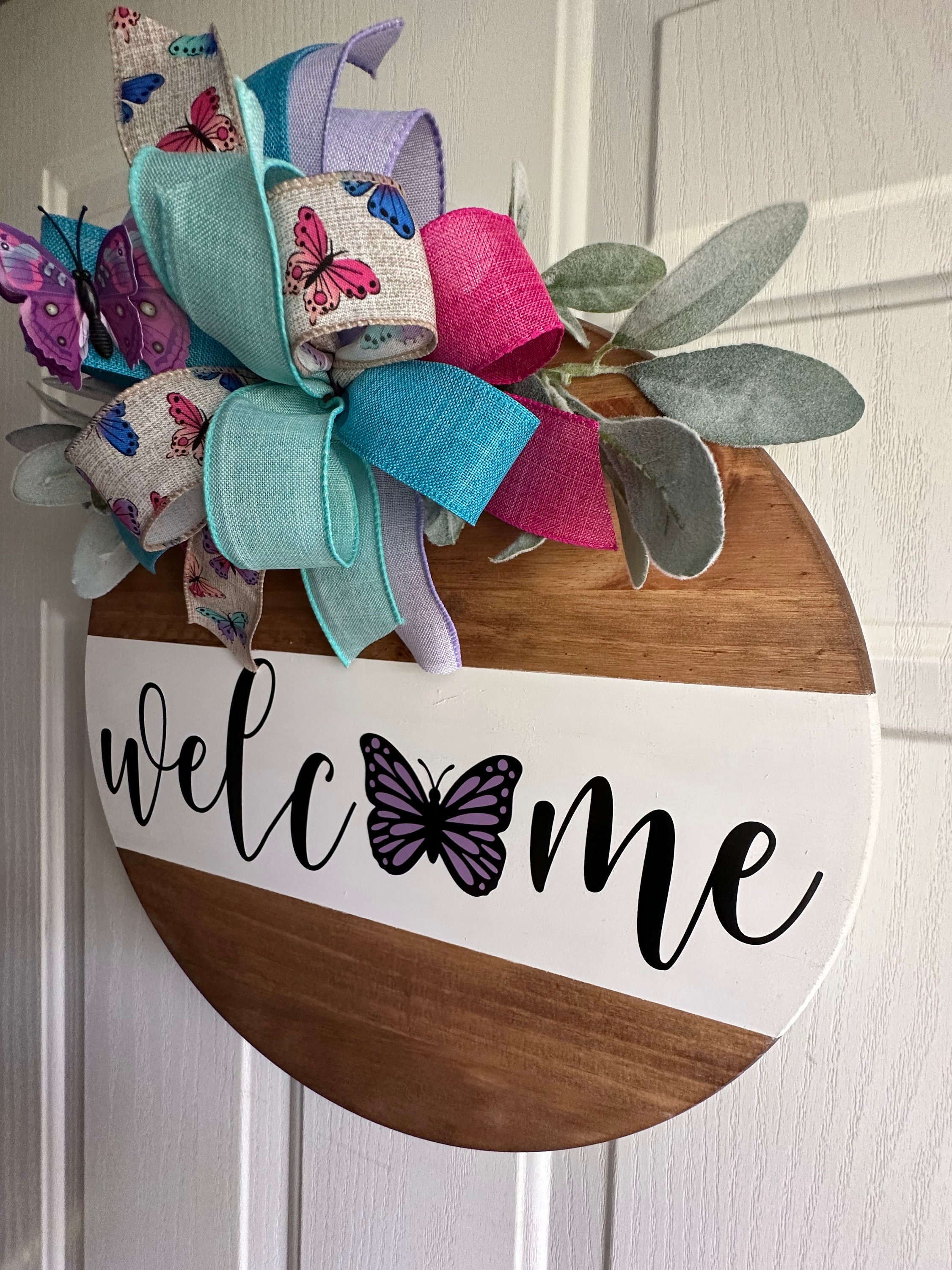 Butterfly Welcome Door Hanger | Spring Wood Sign - Etsy