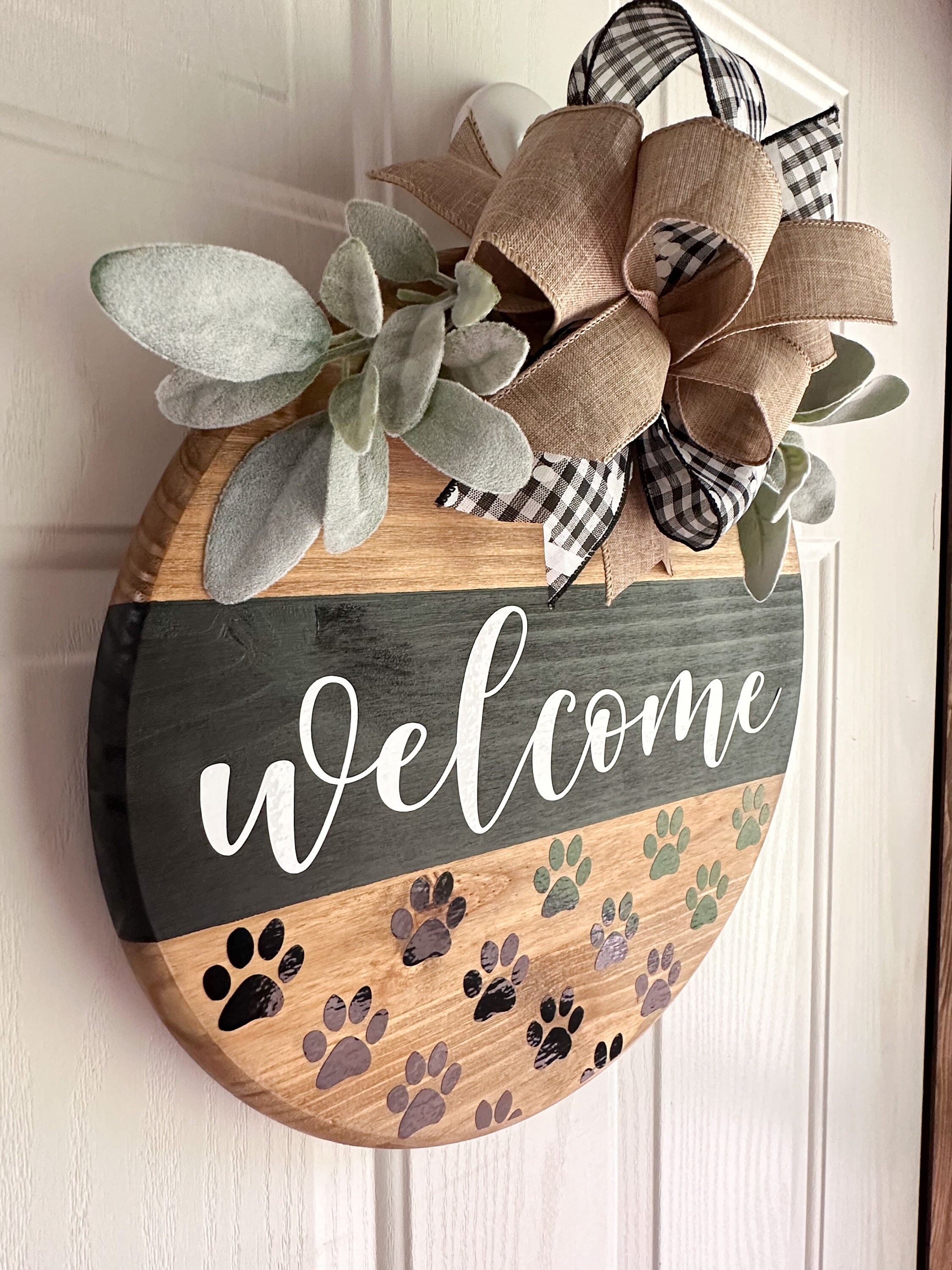 Welcome Sign Paw Print Door Hanger Wood Sign Front Door Decor Dog Puppy ...