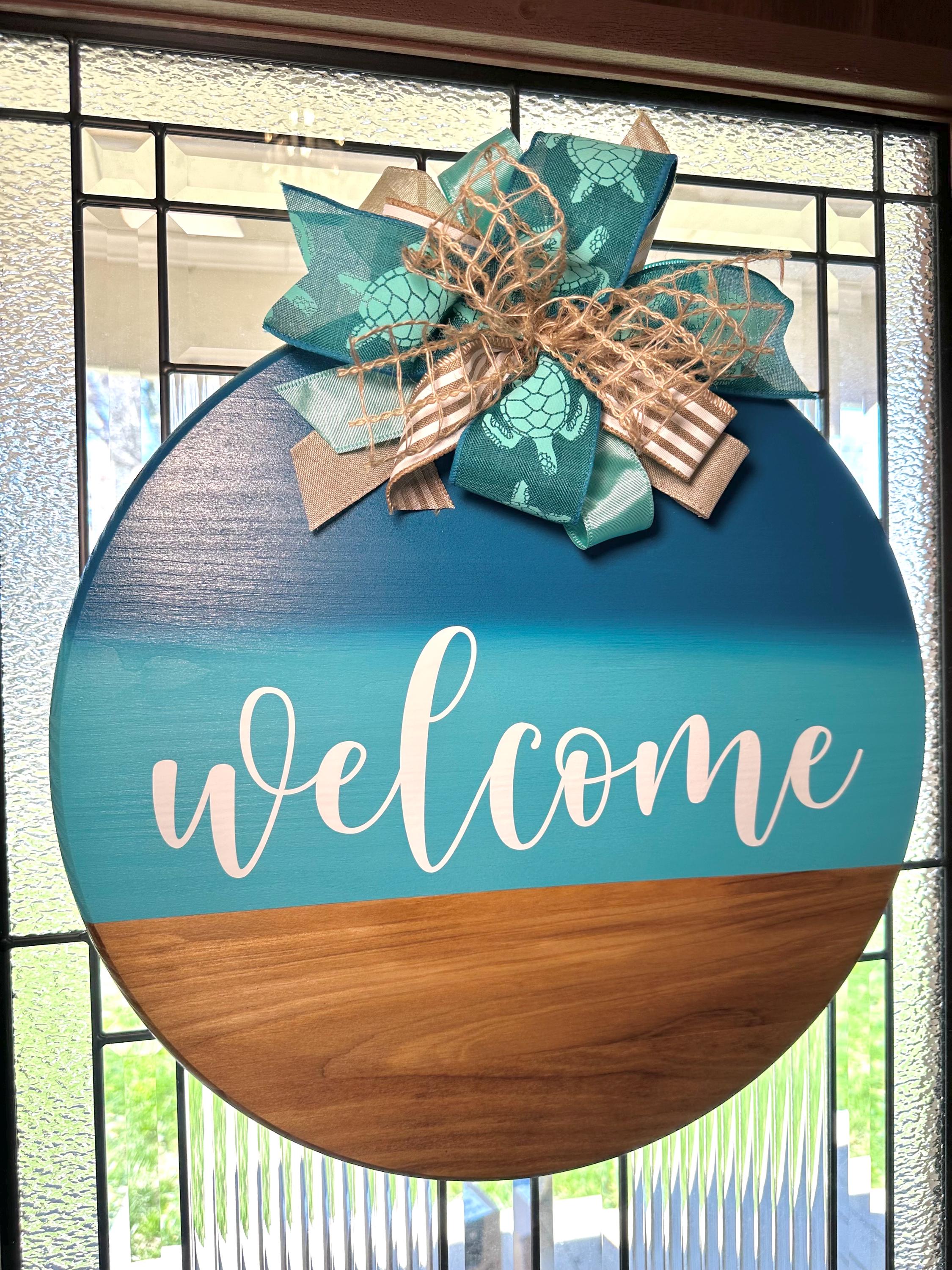 Teal Turtle Welcome Sign | Ombre Ocean Door Hanger - Etsy
