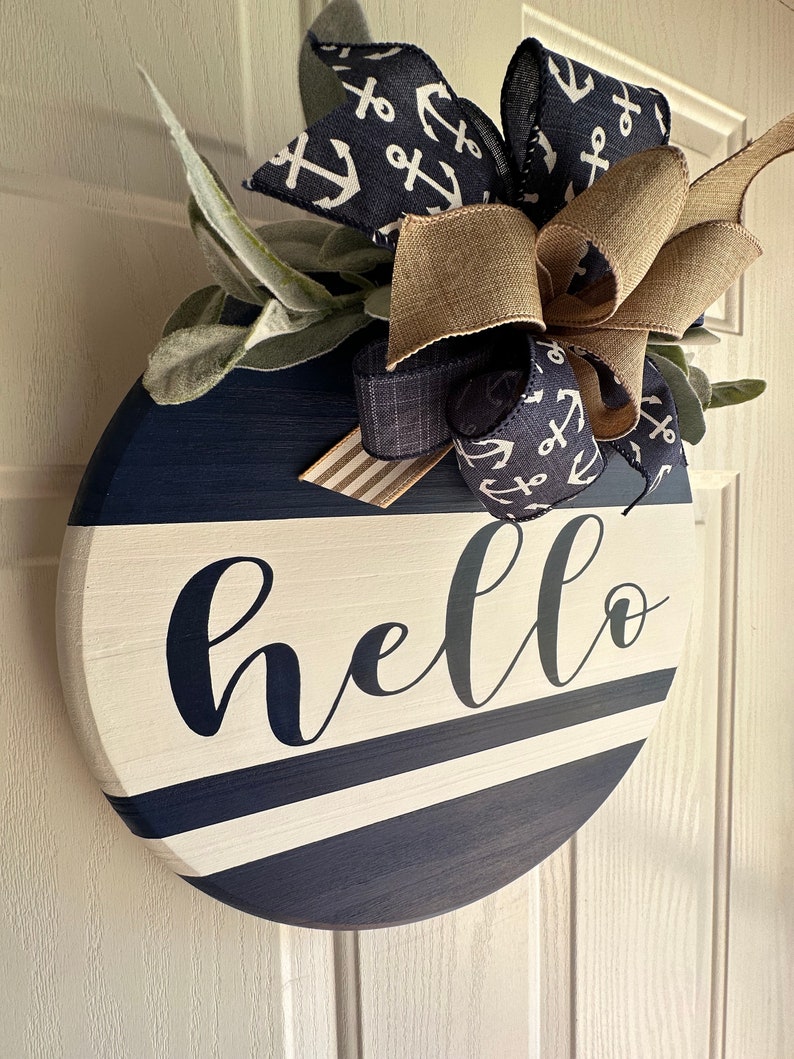 Nautical Anchor Welcome Sign | Navy Blue Door Hanger - Etsy
