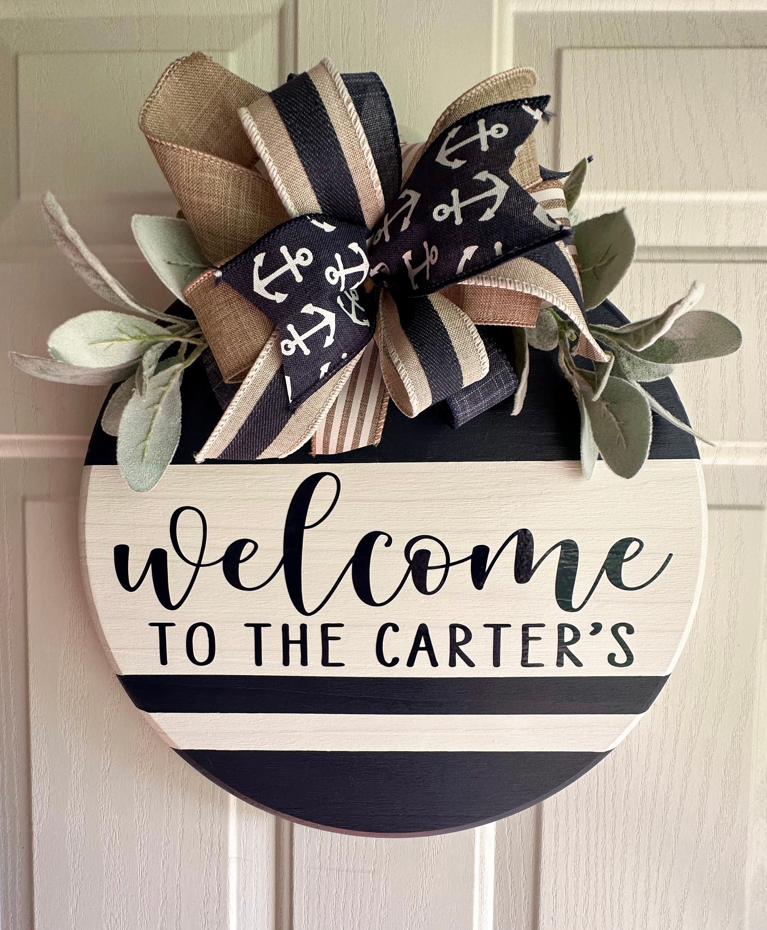 Nautical Anchor Welcome Sign | Navy Blue Door Hanger - Etsy