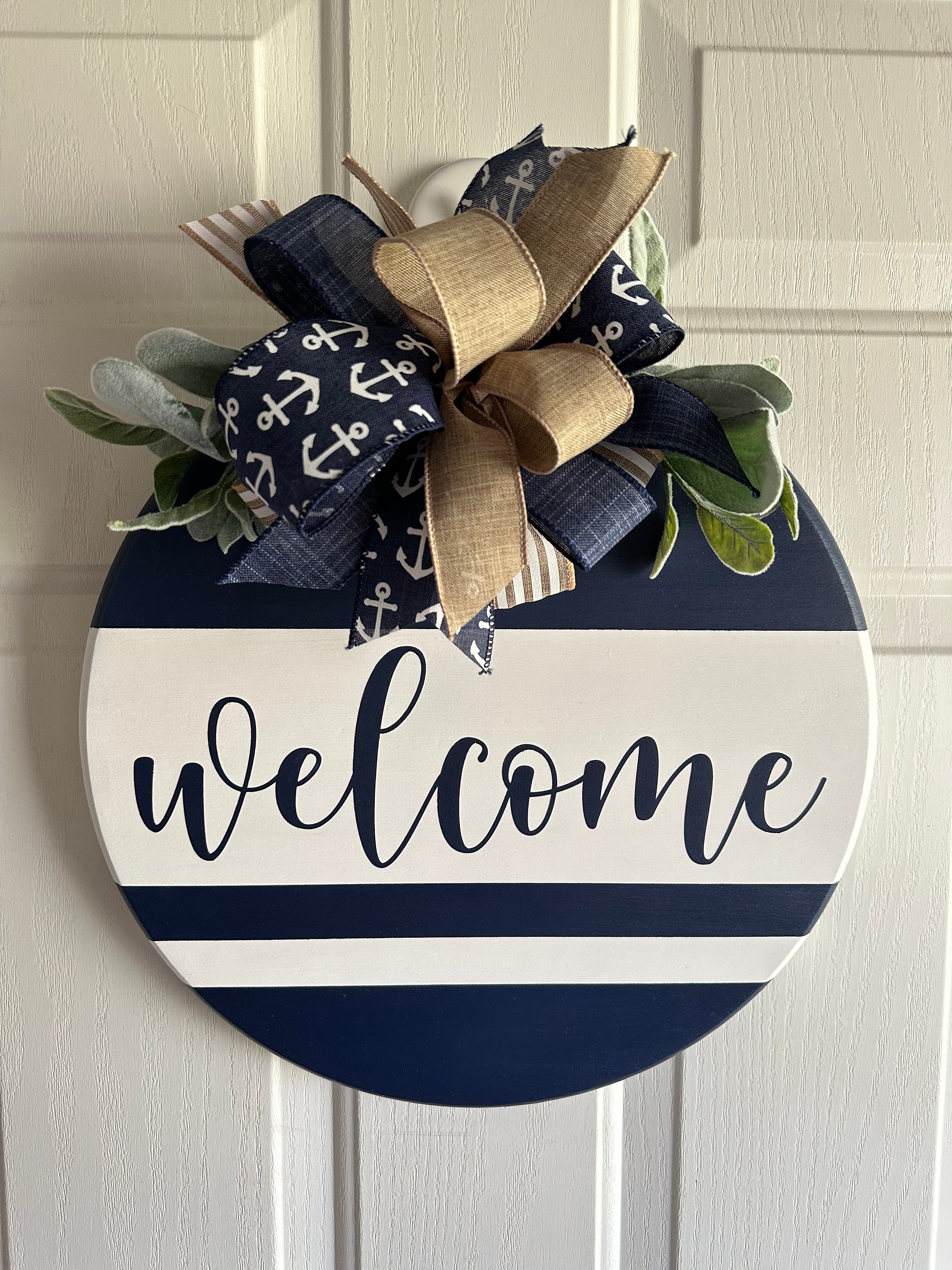 Nautical Anchor Welcome Sign | Navy Blue Door Hanger - Etsy