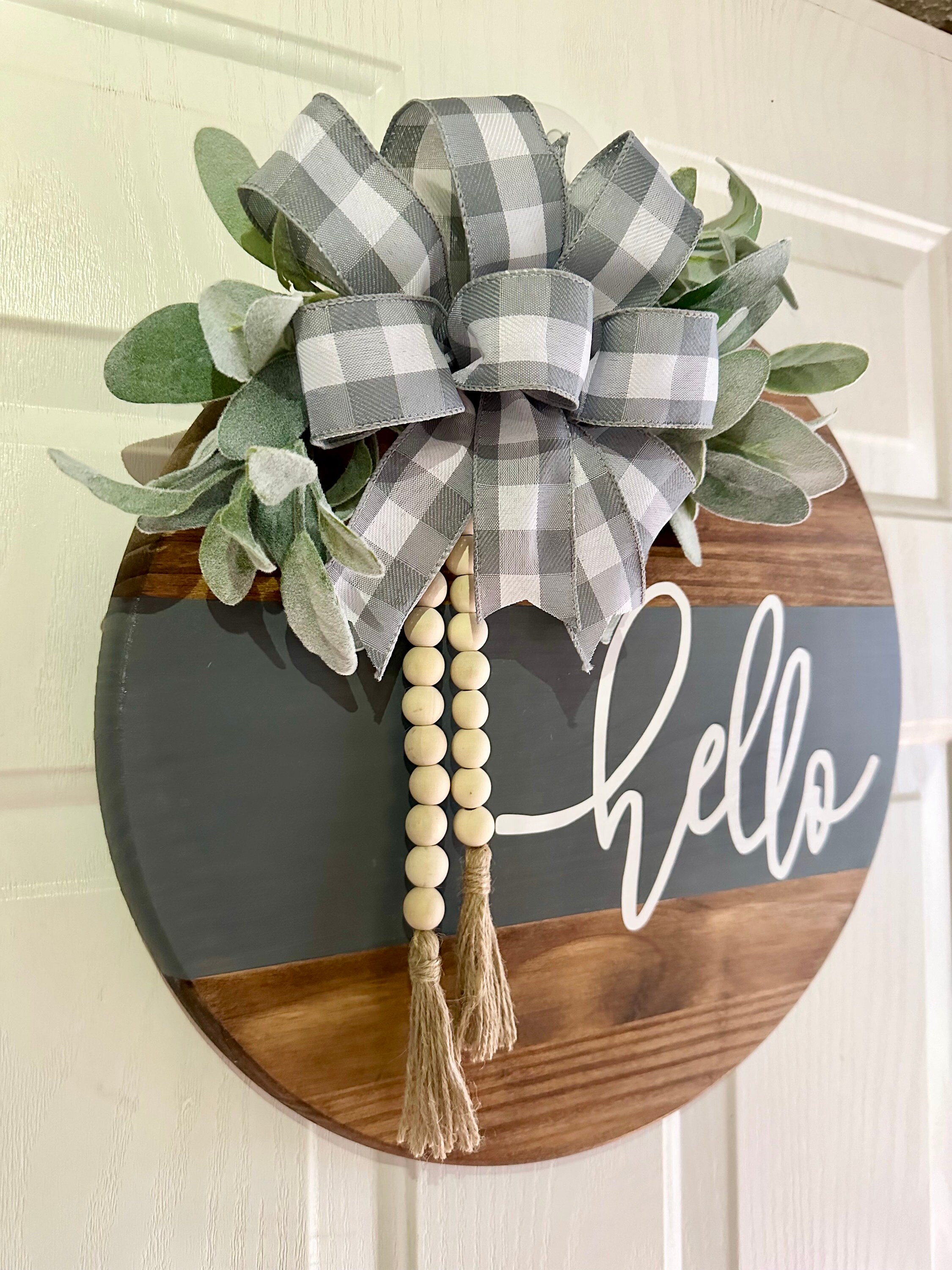 Hello| Welcome | Sign | Neutral | Gray | Grey | Door Hanger | Wood Sign ...