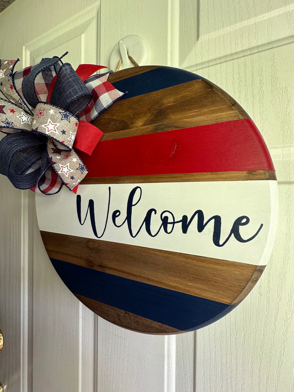 Patriotic Welcome Sign Door Hanger Wood Sign Welcome - Etsy