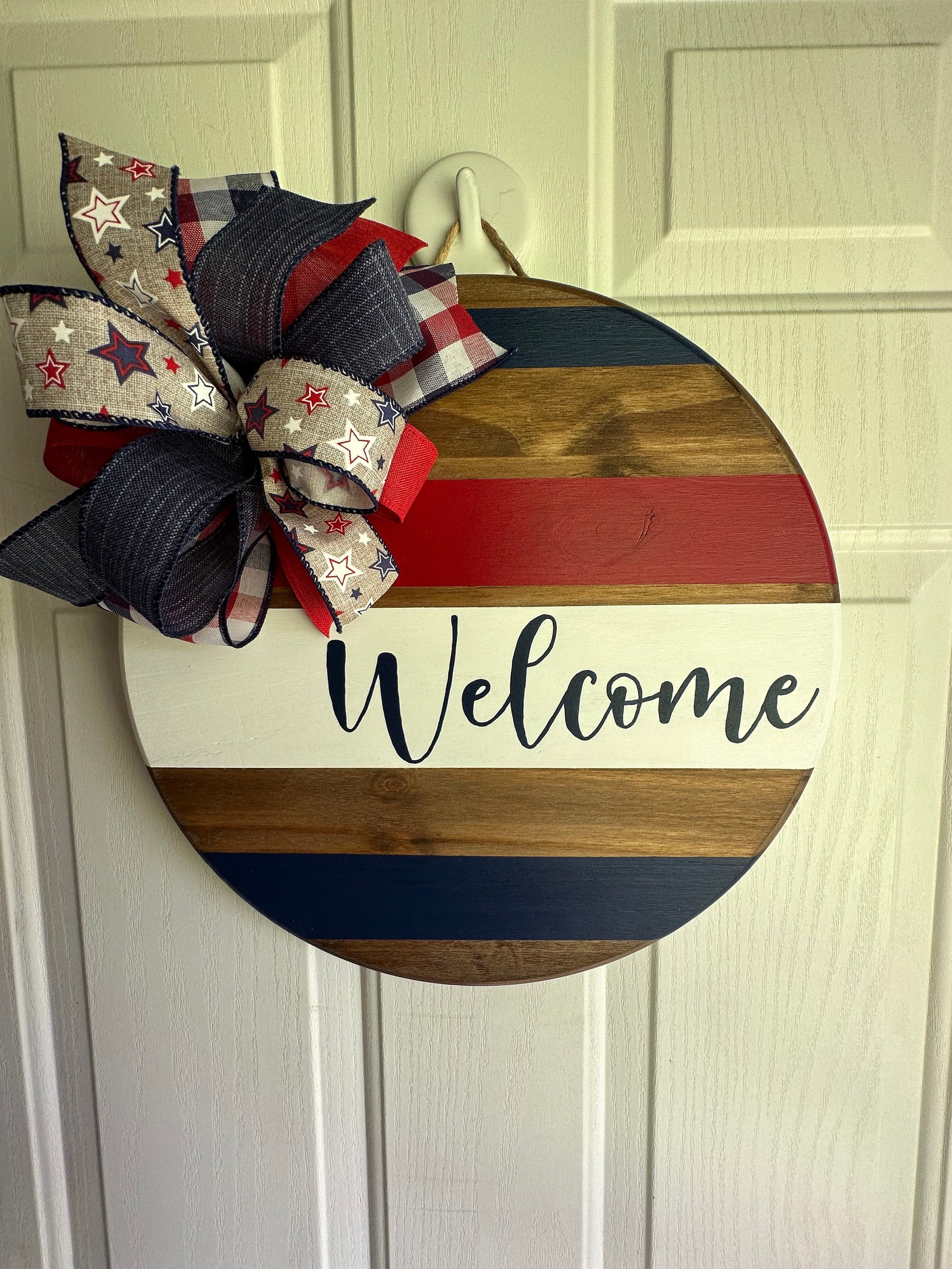 Patriotic Welcome Sign Door Hanger Wood Sign Welcome - Etsy